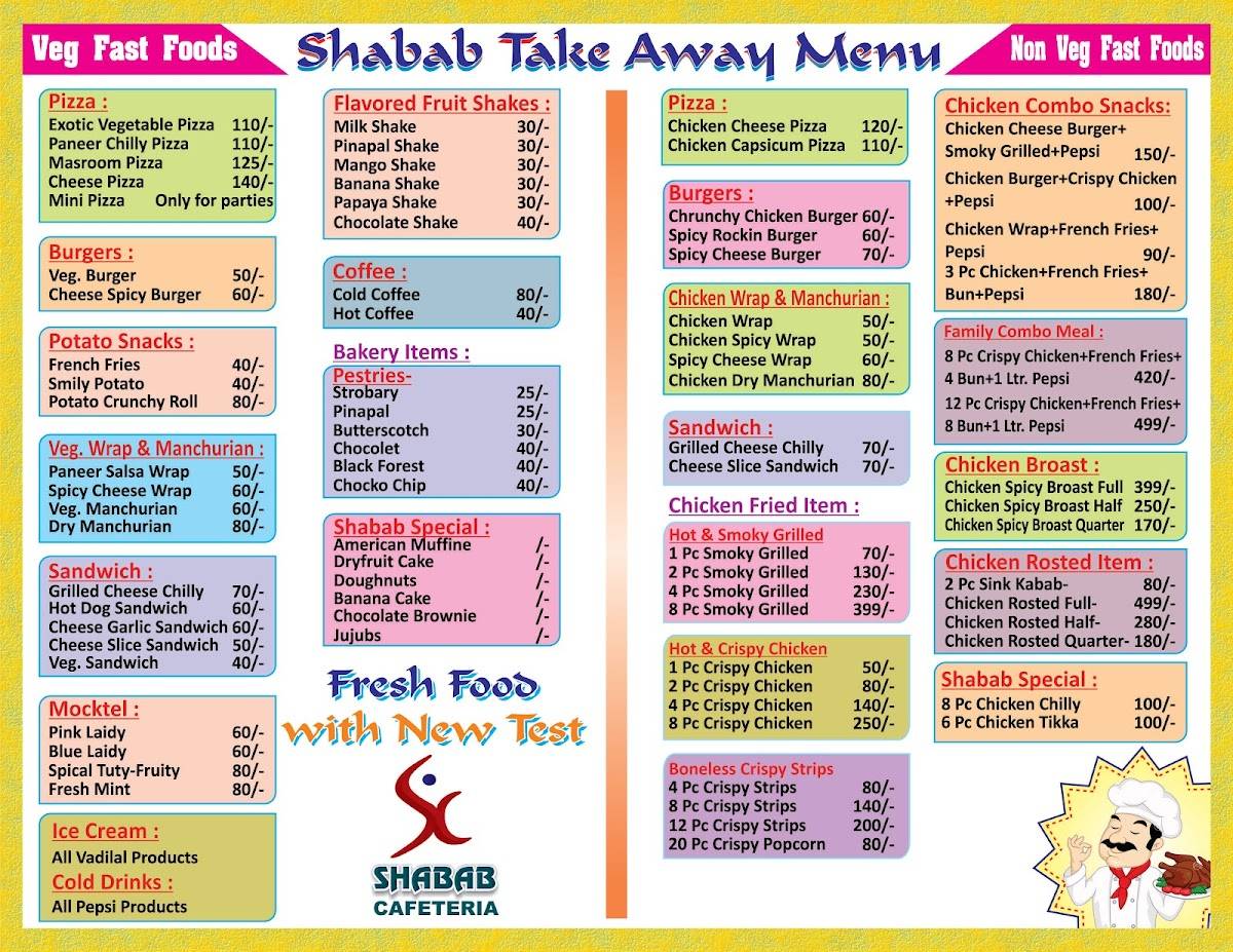 Menu at Hotel Shabab, Sikar