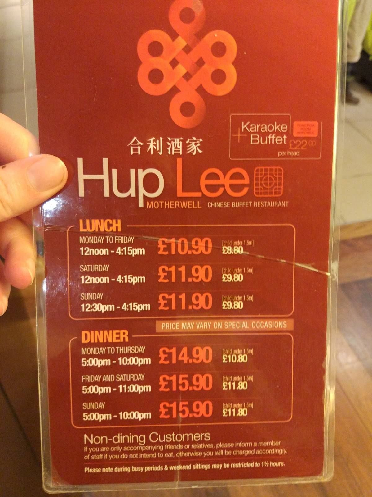 Menu at Hup Lee Buffet Restaurant, Motherwell, 131 Merry St