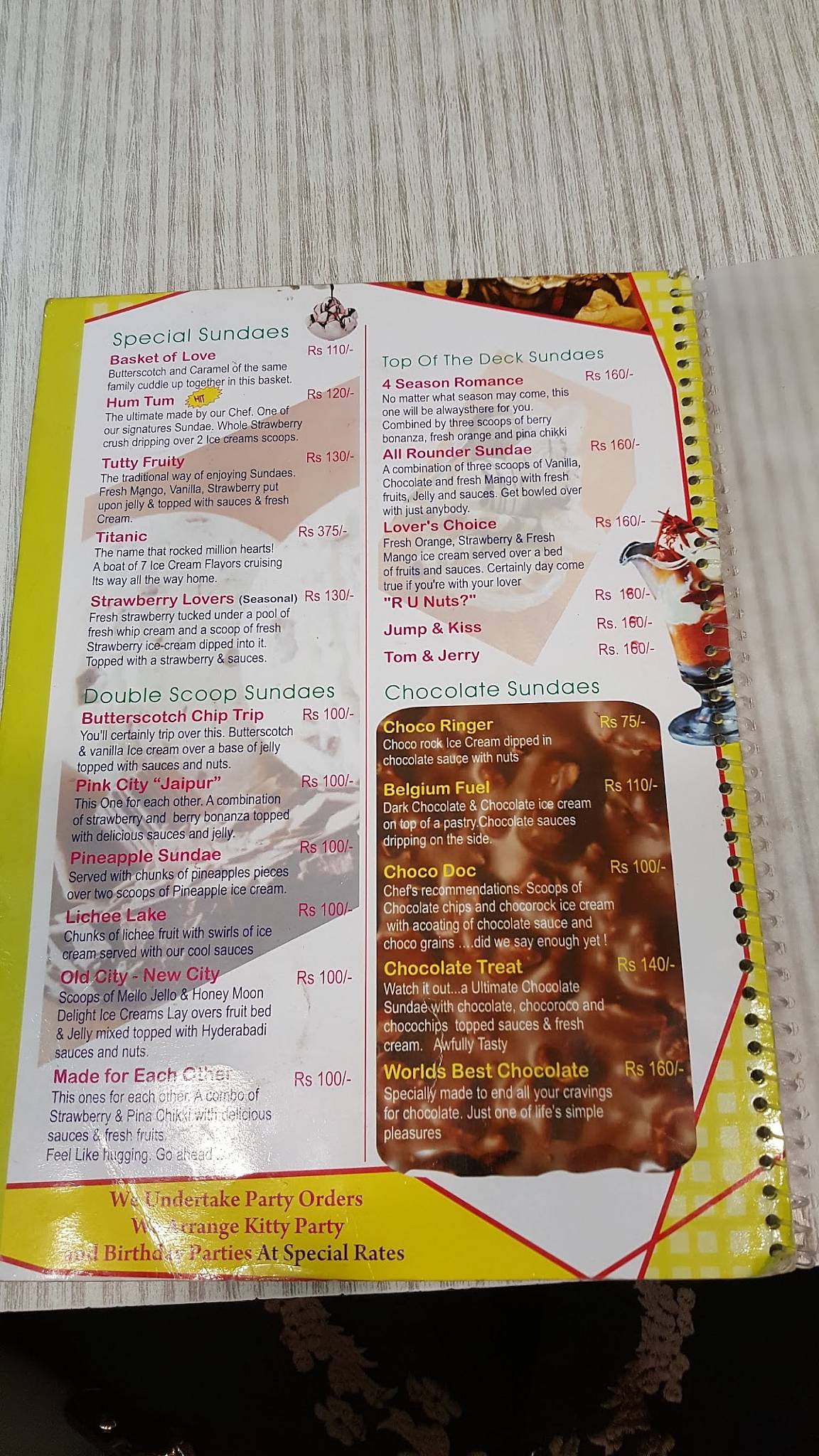 Menu at Icy Spicy, Hyderabad, 4-1-976/D