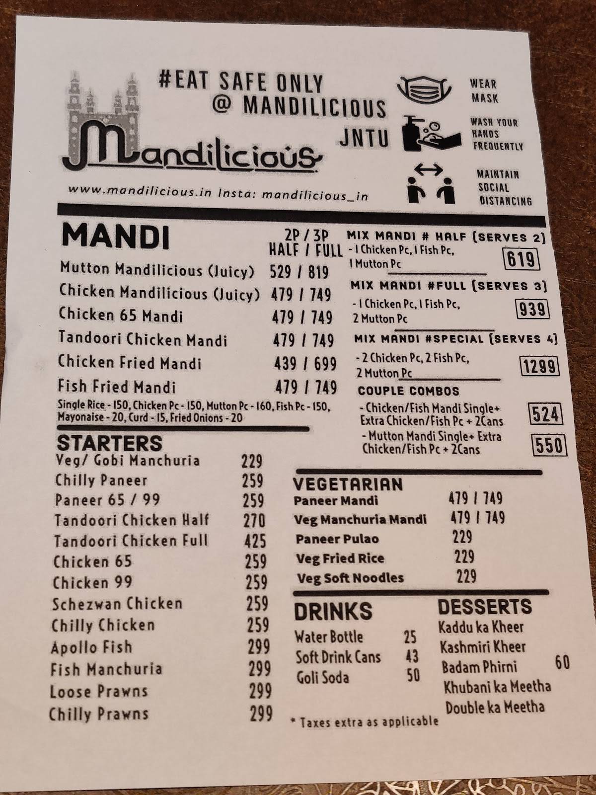 Menu at Mandilicious - Arabian Mandi & Family Dining Restaurant, Hyderabad