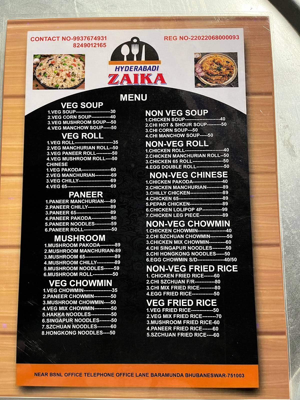 Menu at Hyderabadi Zaika, Bhubaneswar