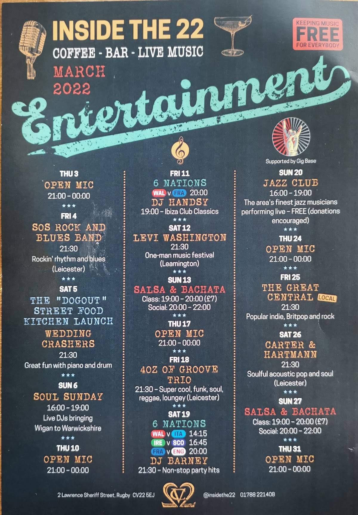 Menu at INSIDE THE 22 X CV22 restaurant, Rugby