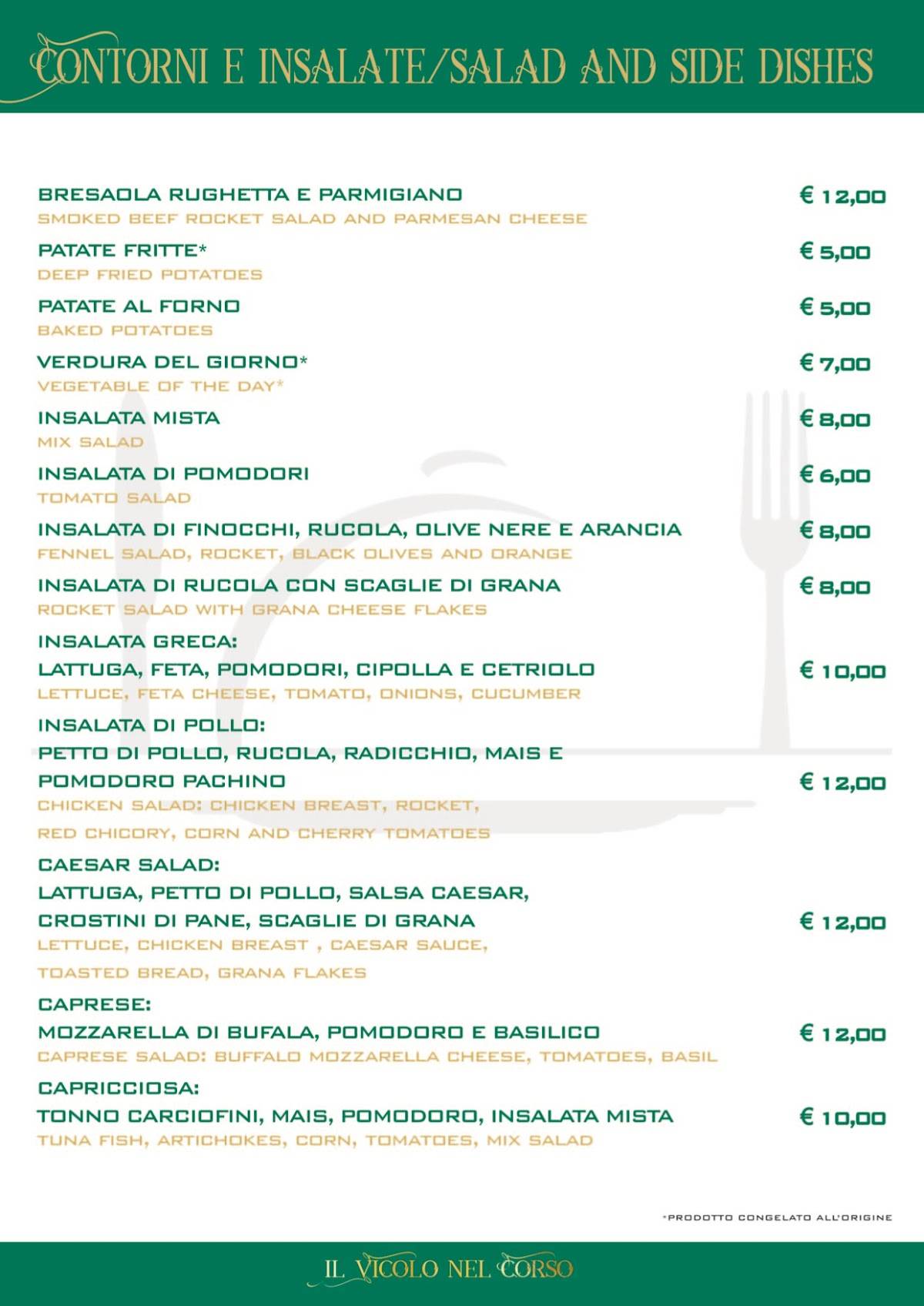 Menu da Il Vicolo nel Corso ristorante, Roma