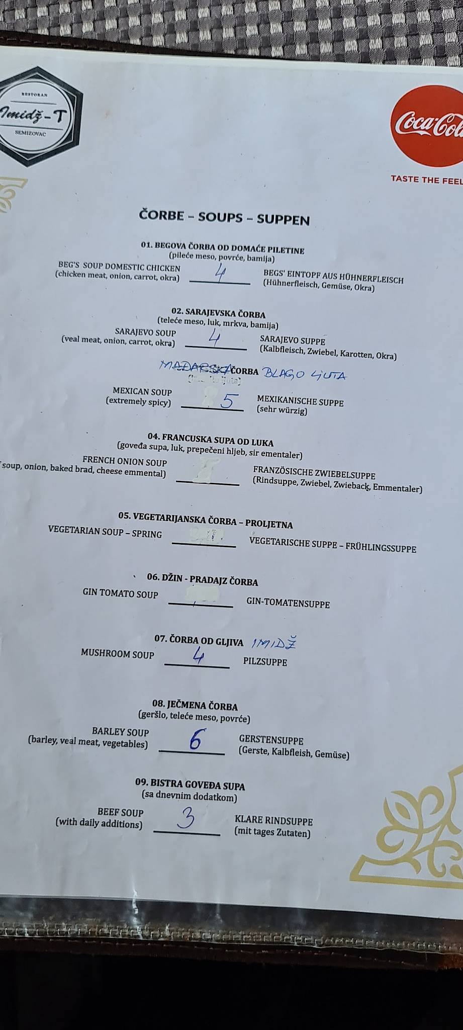 Menu at Imidž-T restaurant, Semizovac