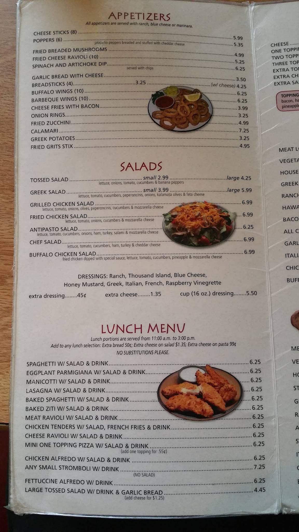 Menu at Inman House of Pizza restaurant, Inman