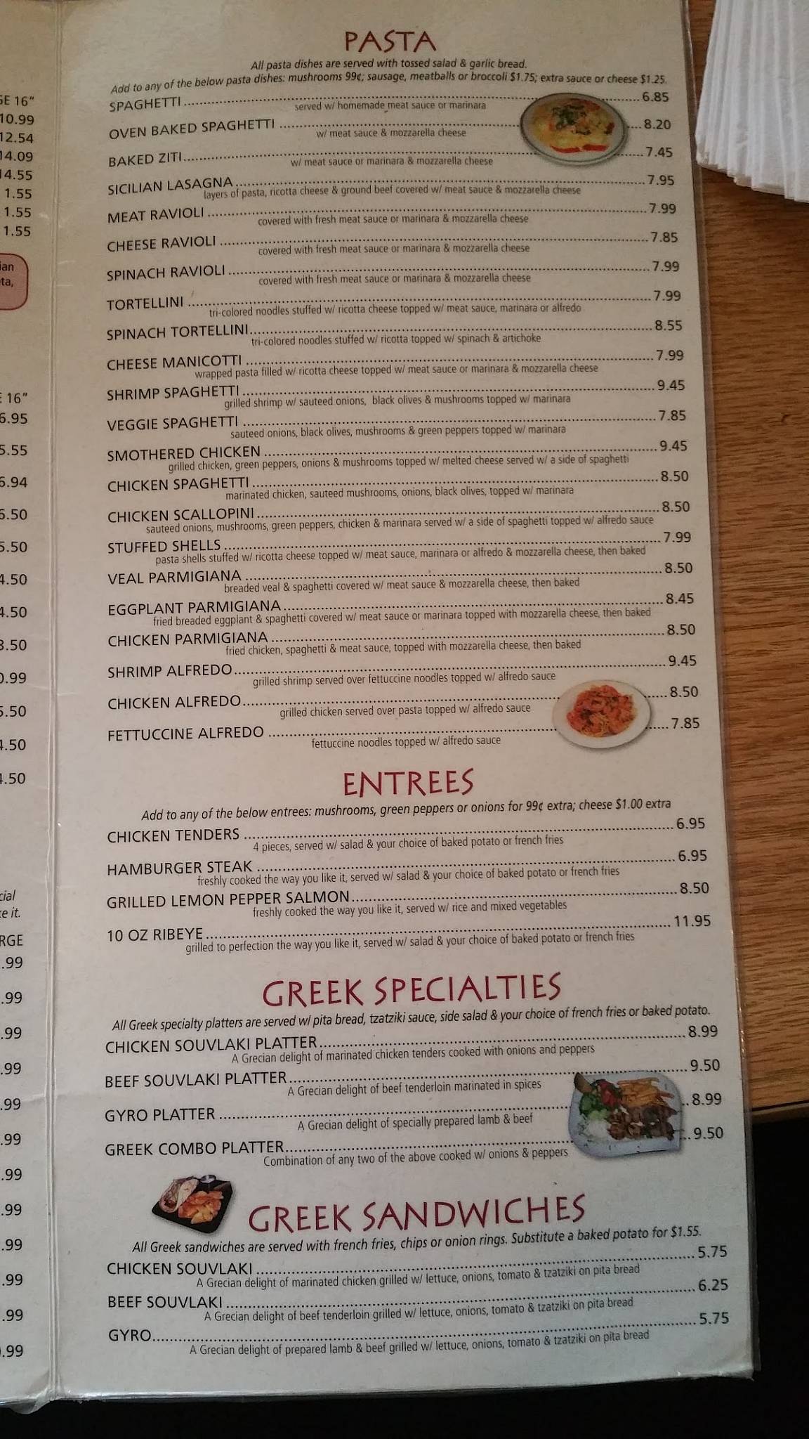 Menu at Inman House of Pizza restaurant, Inman
