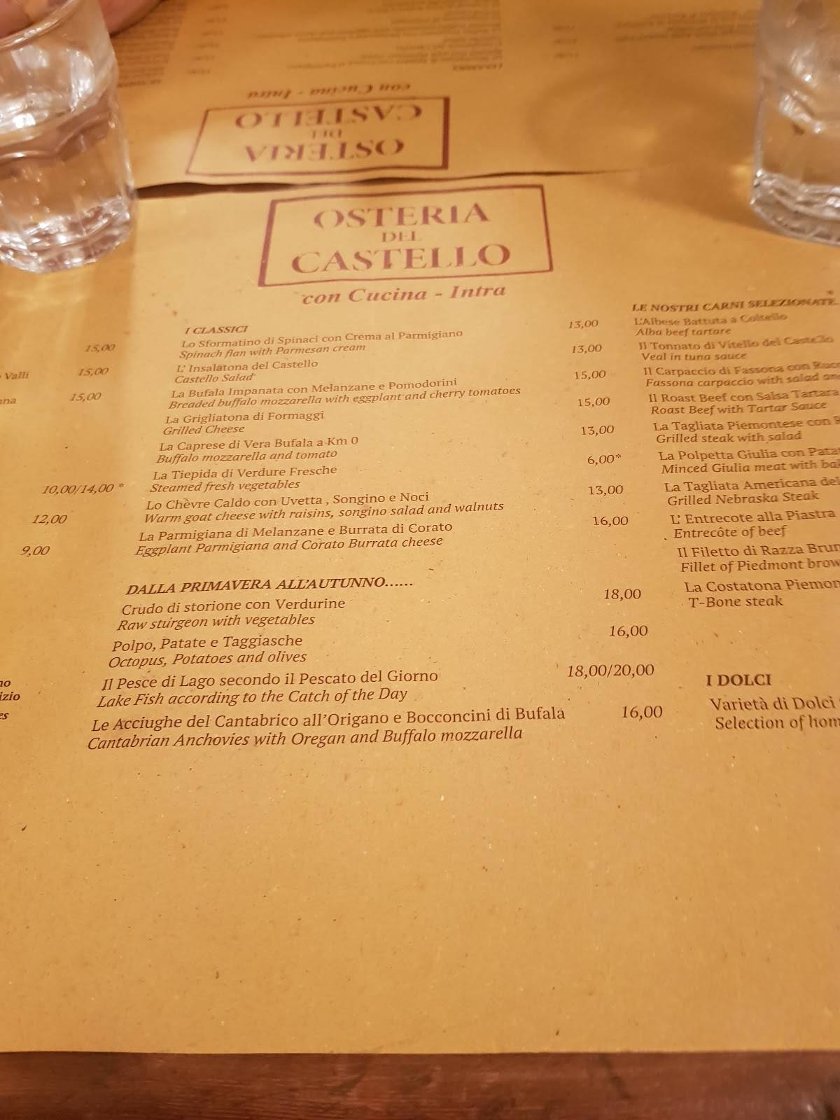 Menu da Osteria del Castello ristorante, Verbania