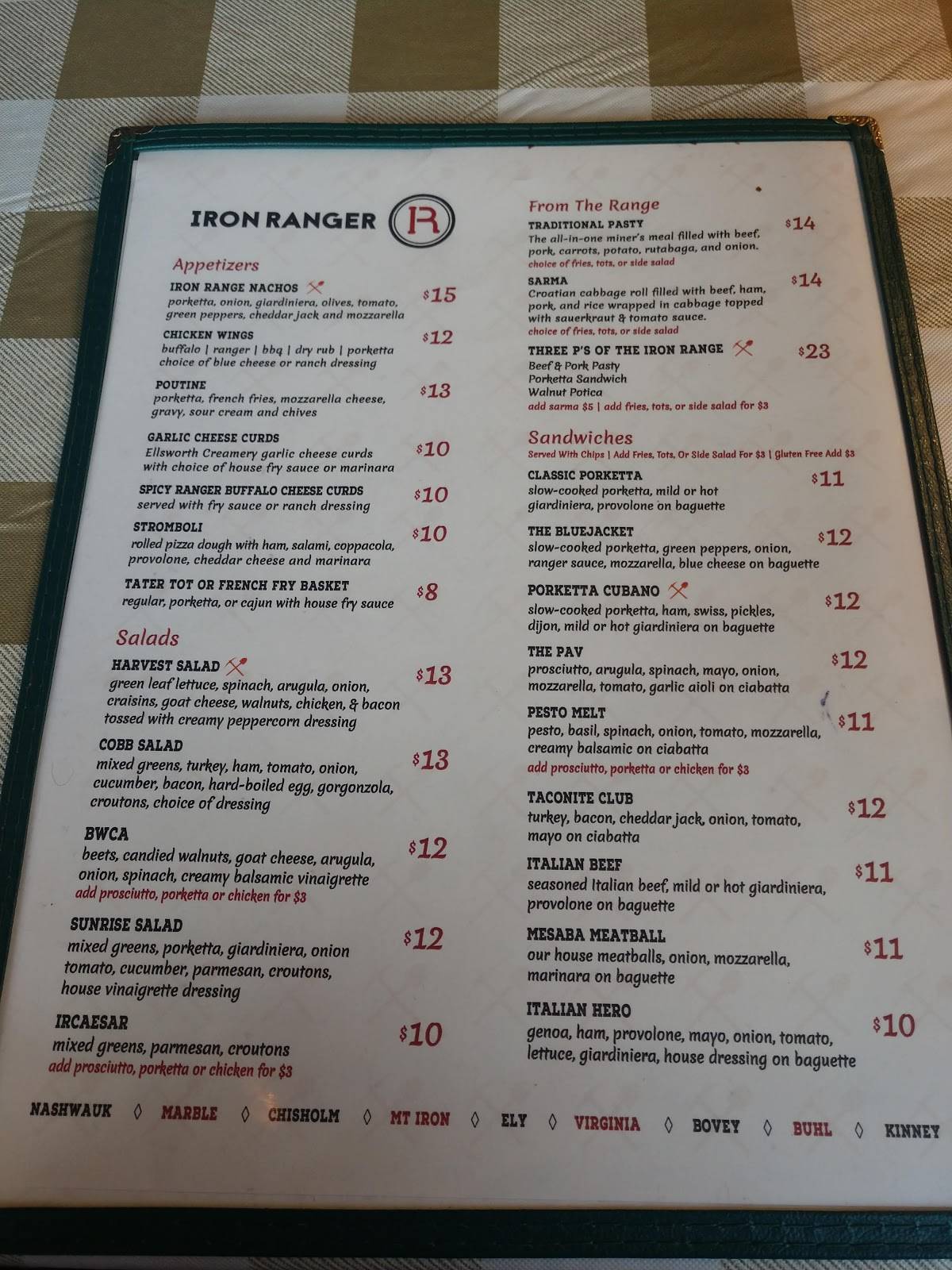 Menu at Iron Ranger pub & bar, Saint Paul
