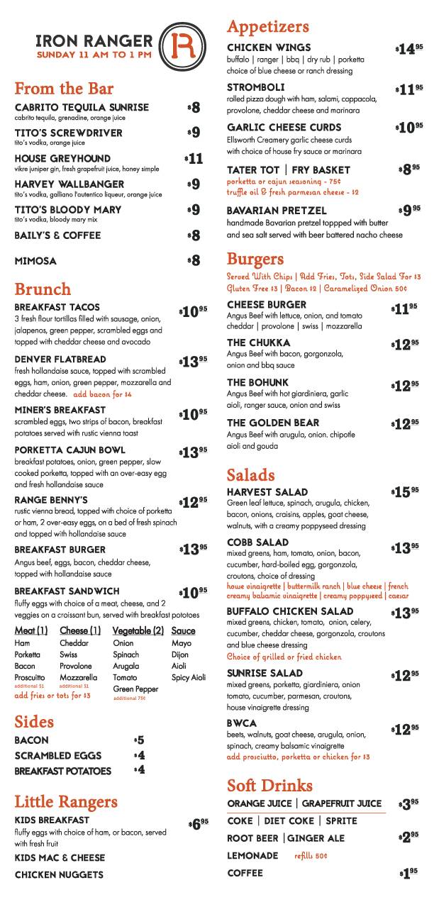Menu at Iron Ranger pub & bar, Saint Paul