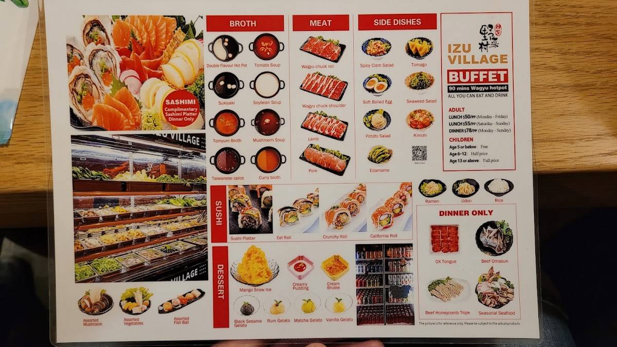 Menu at Izu Village restaurant, Sydney