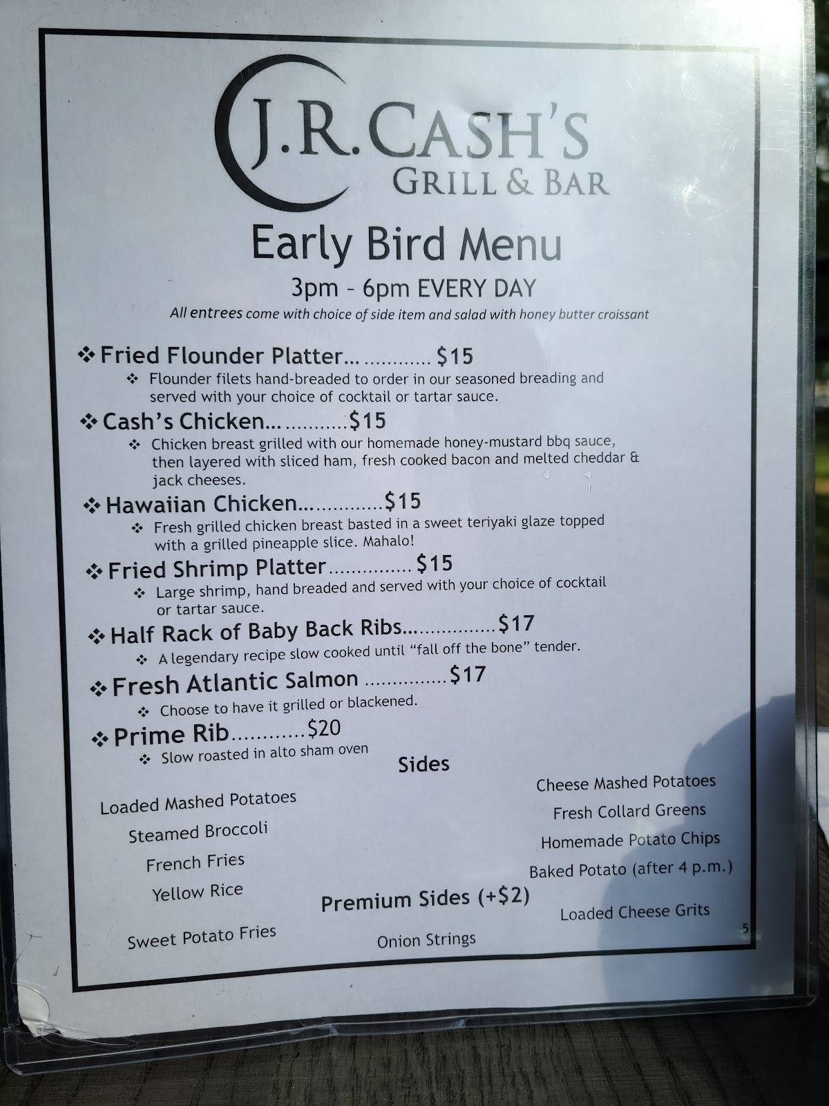 Menu at J.R. Cash's Grill & Bar, Mount Holly