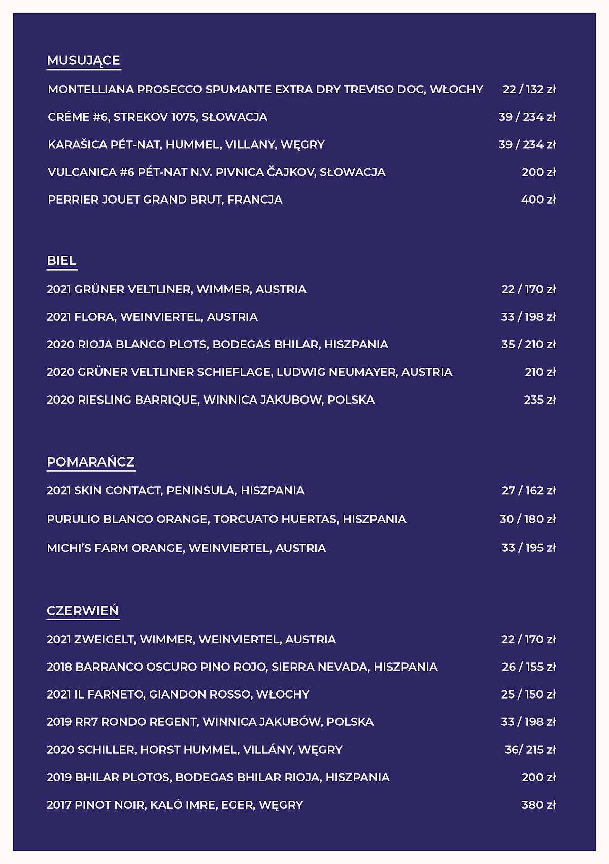 Menu at JOEL SHARING CONCEPT restaurant, Warsaw