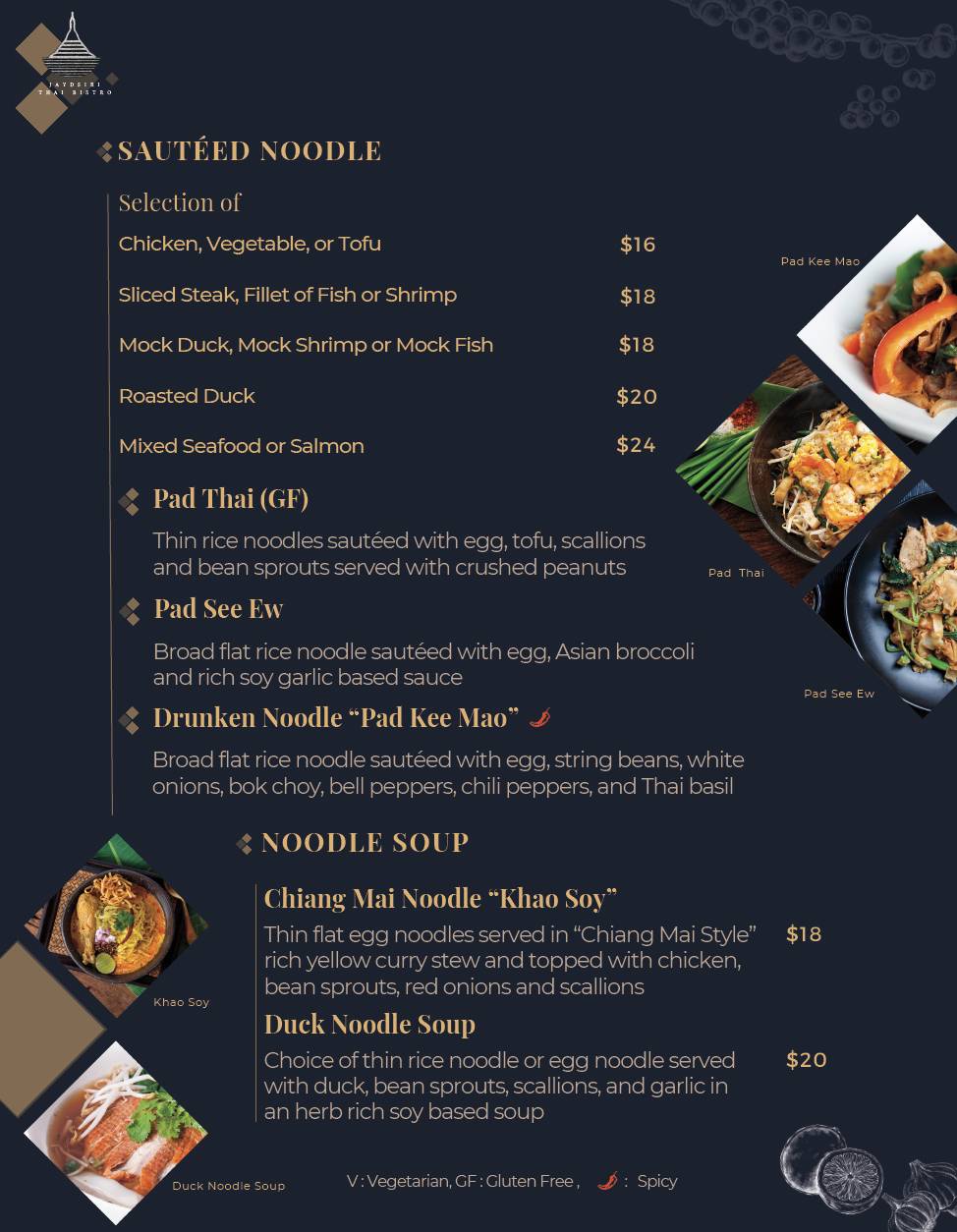 Menu at JaydSiri Thai Bistro restaurant, Great Neck Plaza