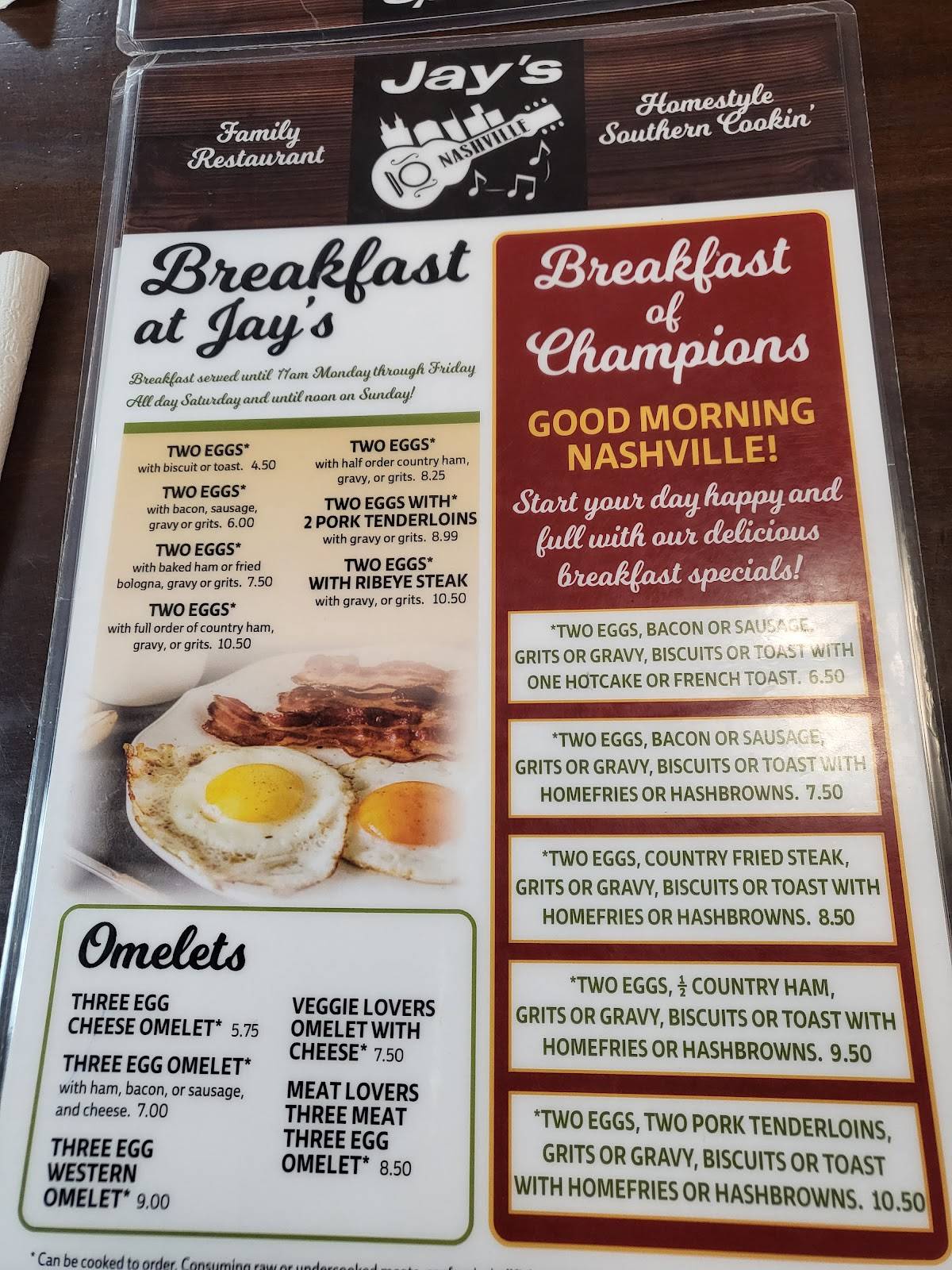 Menu at Jay's Family Restaurant, LLC, Nashville
