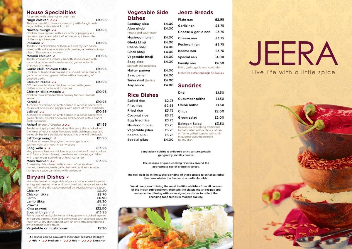 Menu at Jeera Restaurant, Crich