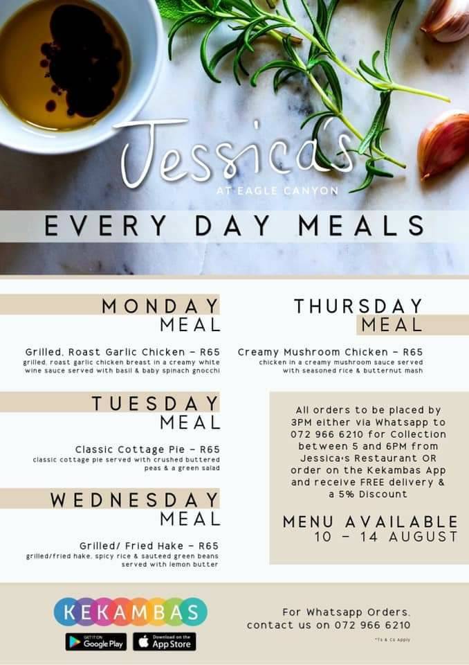 Menu at Jessica's Ruimsig Country Club, Roodepoort
