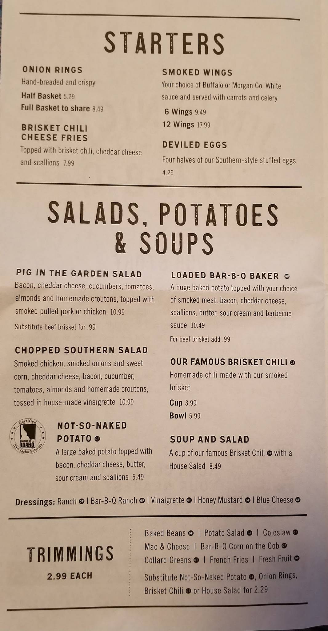 Menu at Jim 'N Nick's Bar-B-Q, Memphis