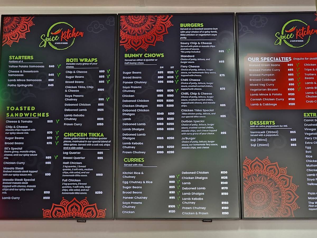 Menu at Spice Kitchen restaurant, Sandton