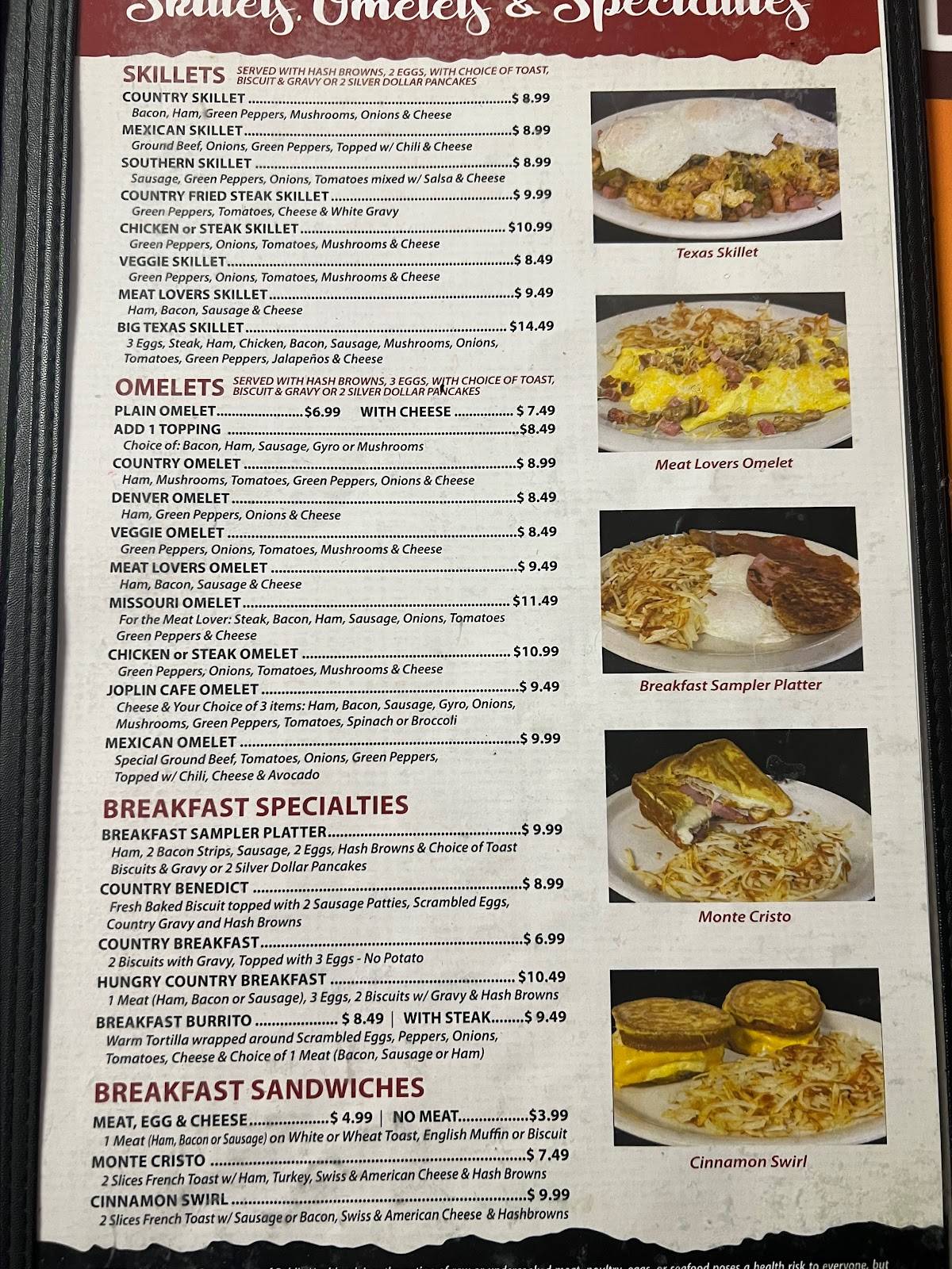 Menu at Joplin Café cafe, Joplin