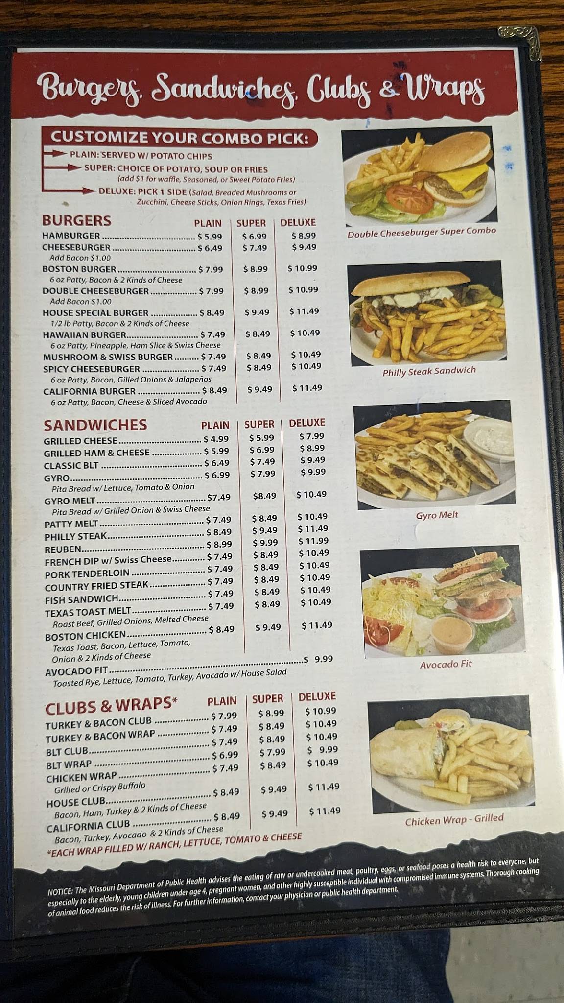 Menu at Joplin Café cafe, Joplin