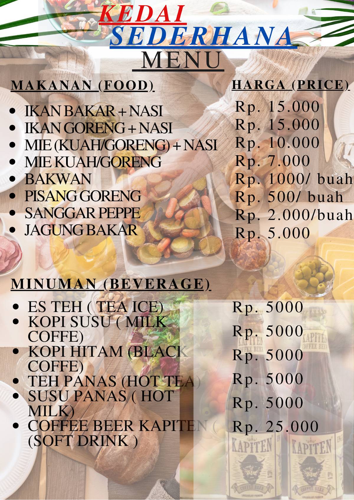 Menu at KEDAI SEDERHANA, Indonesia, Jl. Trans Sulawesi No.222