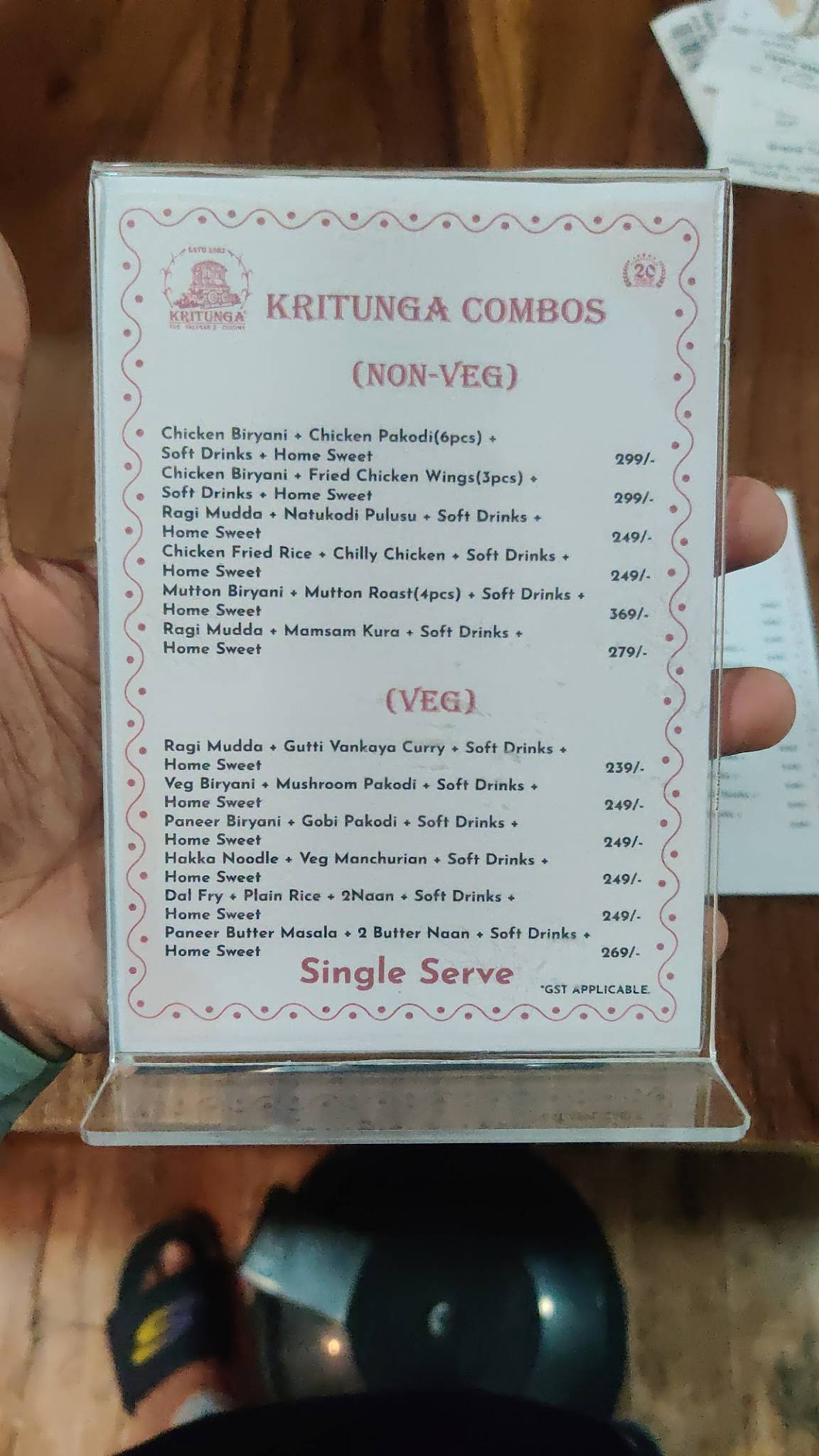 Menu at KRITUNGA - THE PALEGAR'S CUSINE, Nirmal