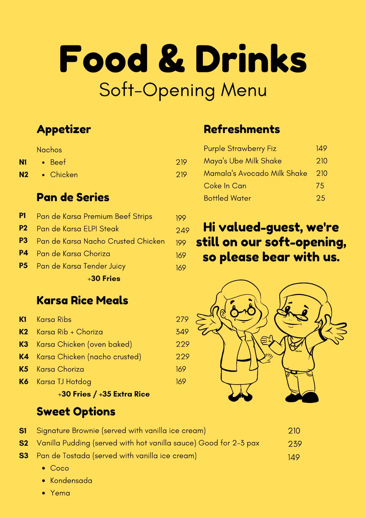 Menu at Karsa restaurant, Las Pinas