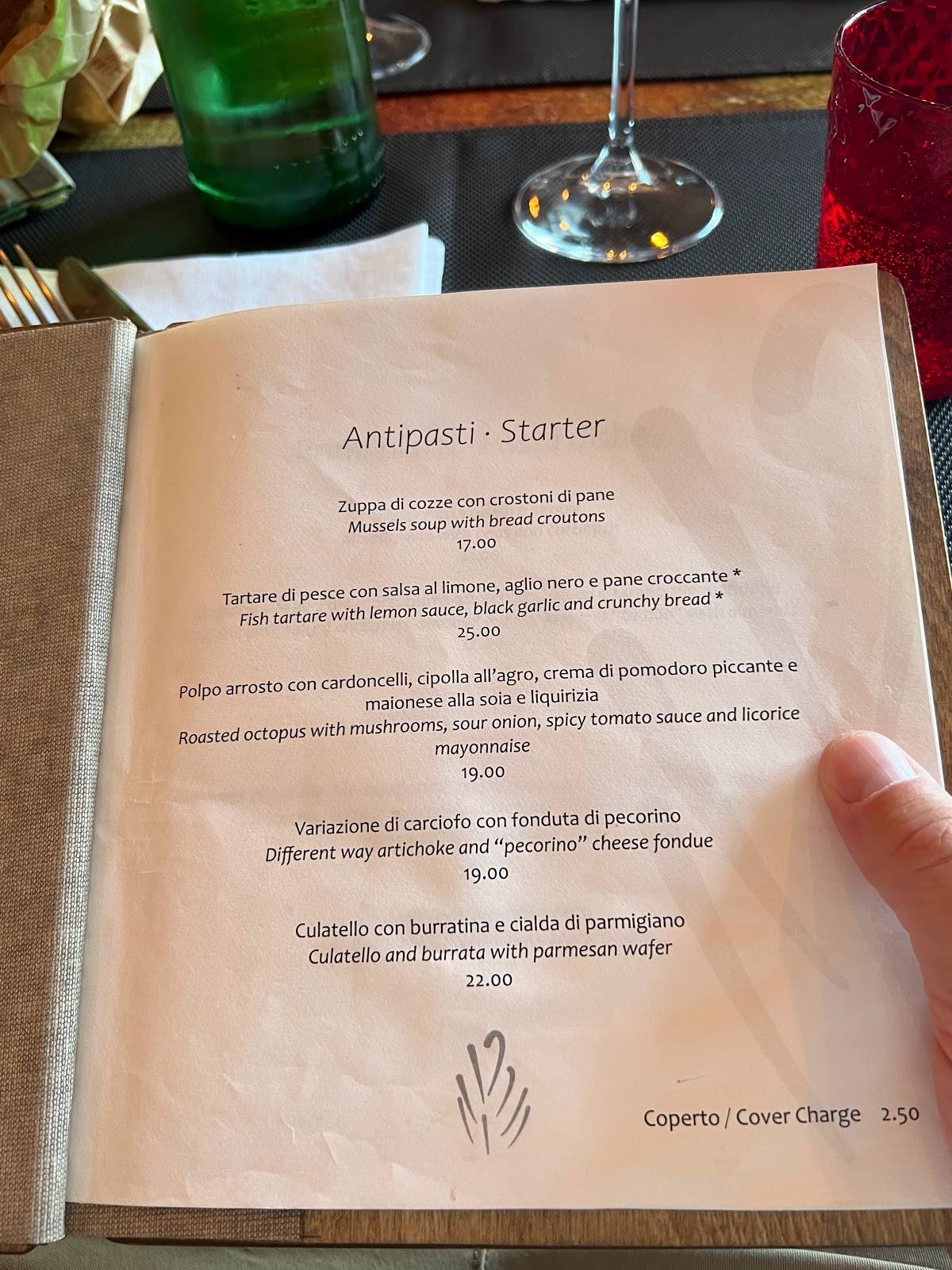 Menu at Kasai restaurant, Praiano