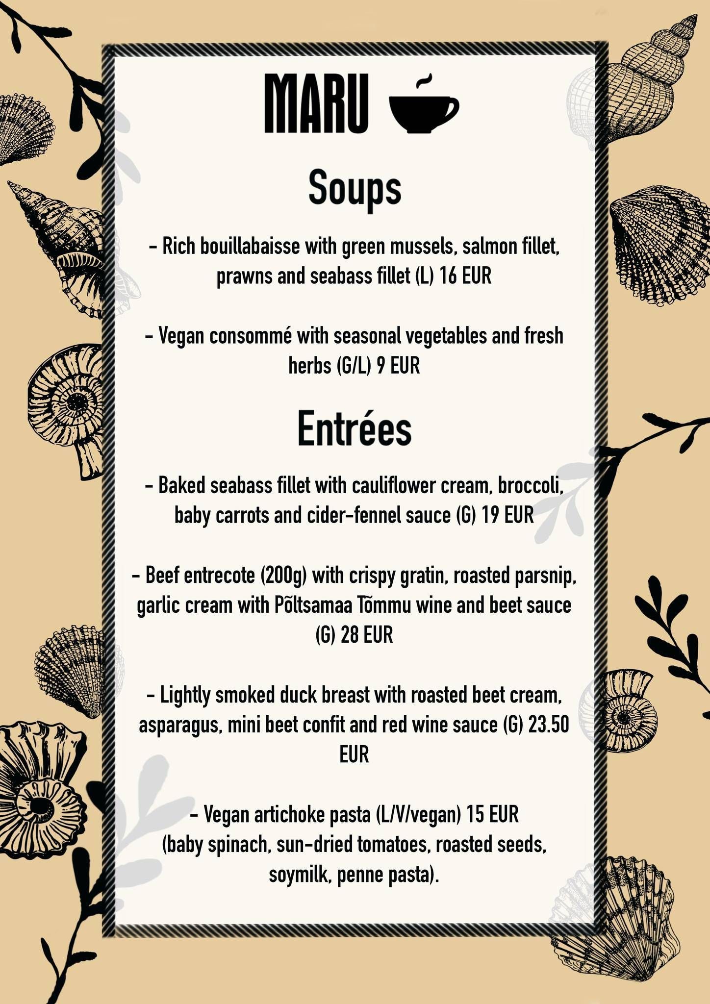 Carta del café Katusekohvik Maru, Tallin