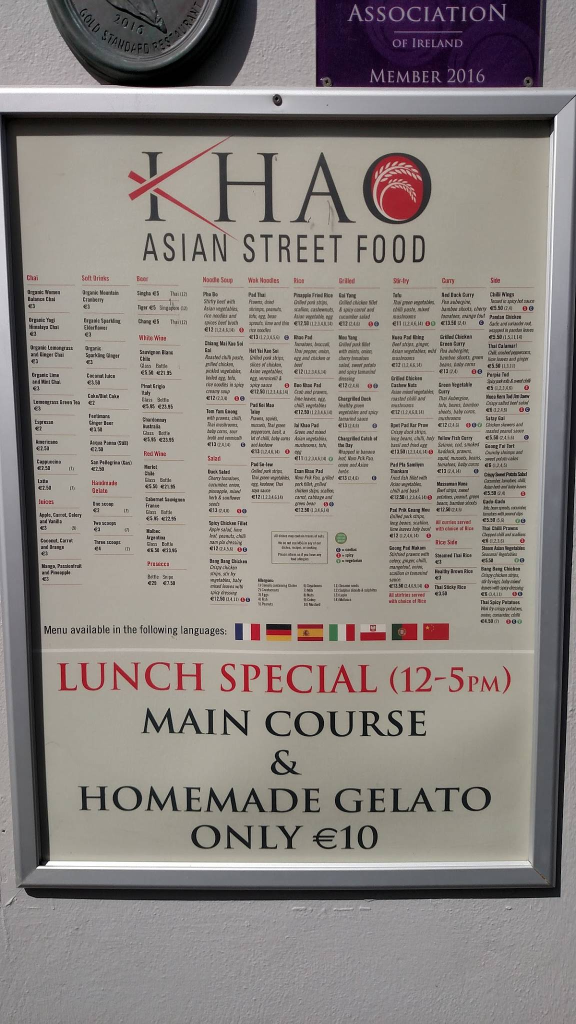 Menu at Khao Asian Street Food restaurant, Killarney