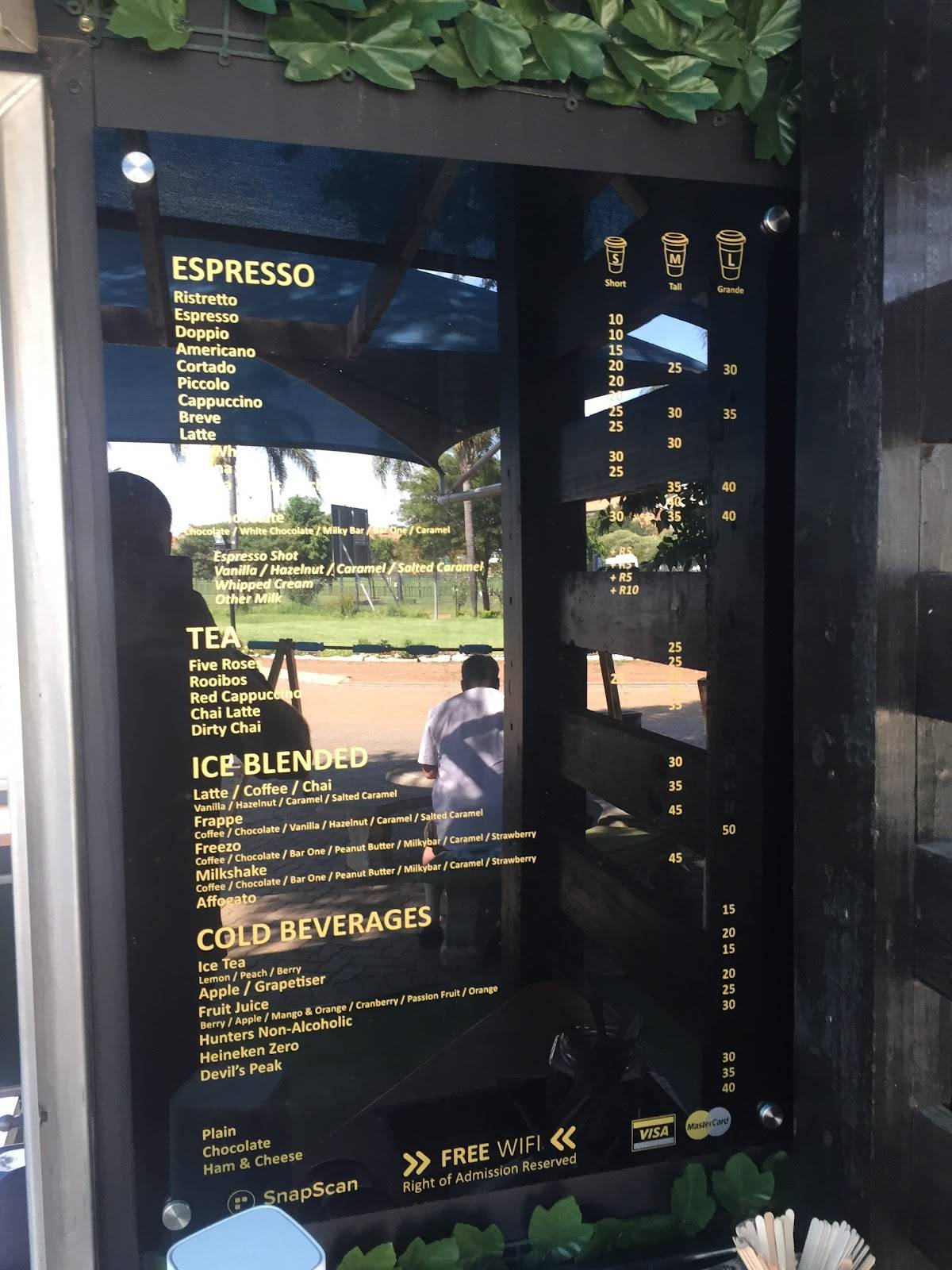 Menu at King Bean Olympus, Pretoria