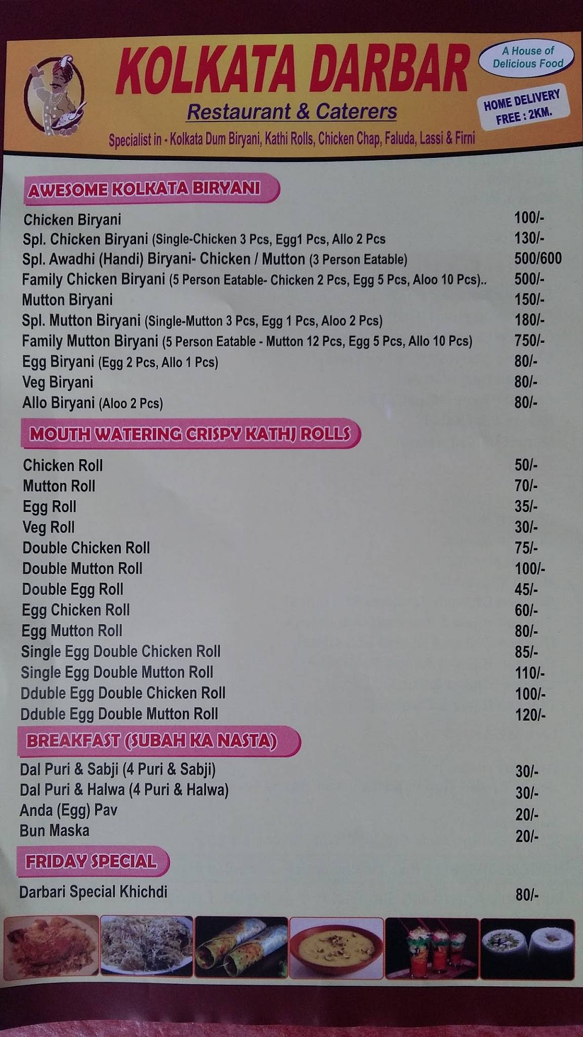 Menu at Kolkata Darbar, Pune, 204