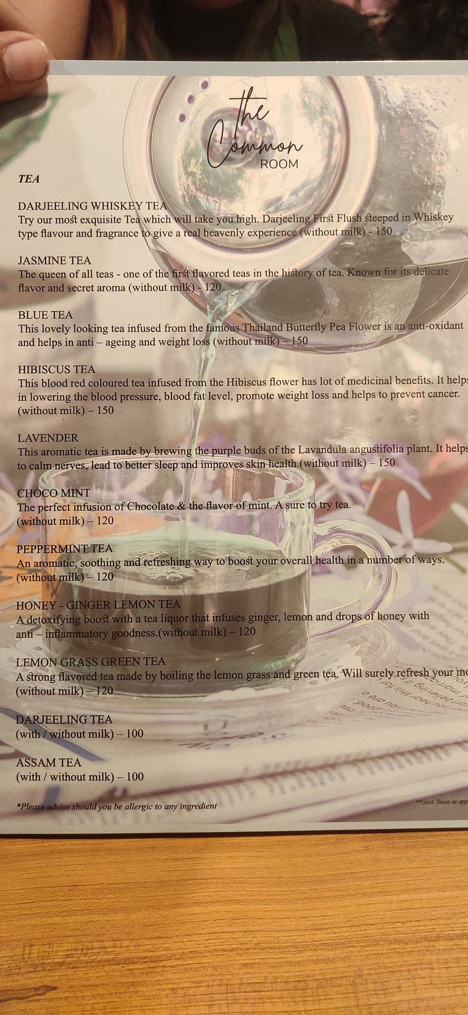 Menu at The Common Room, Kolkata