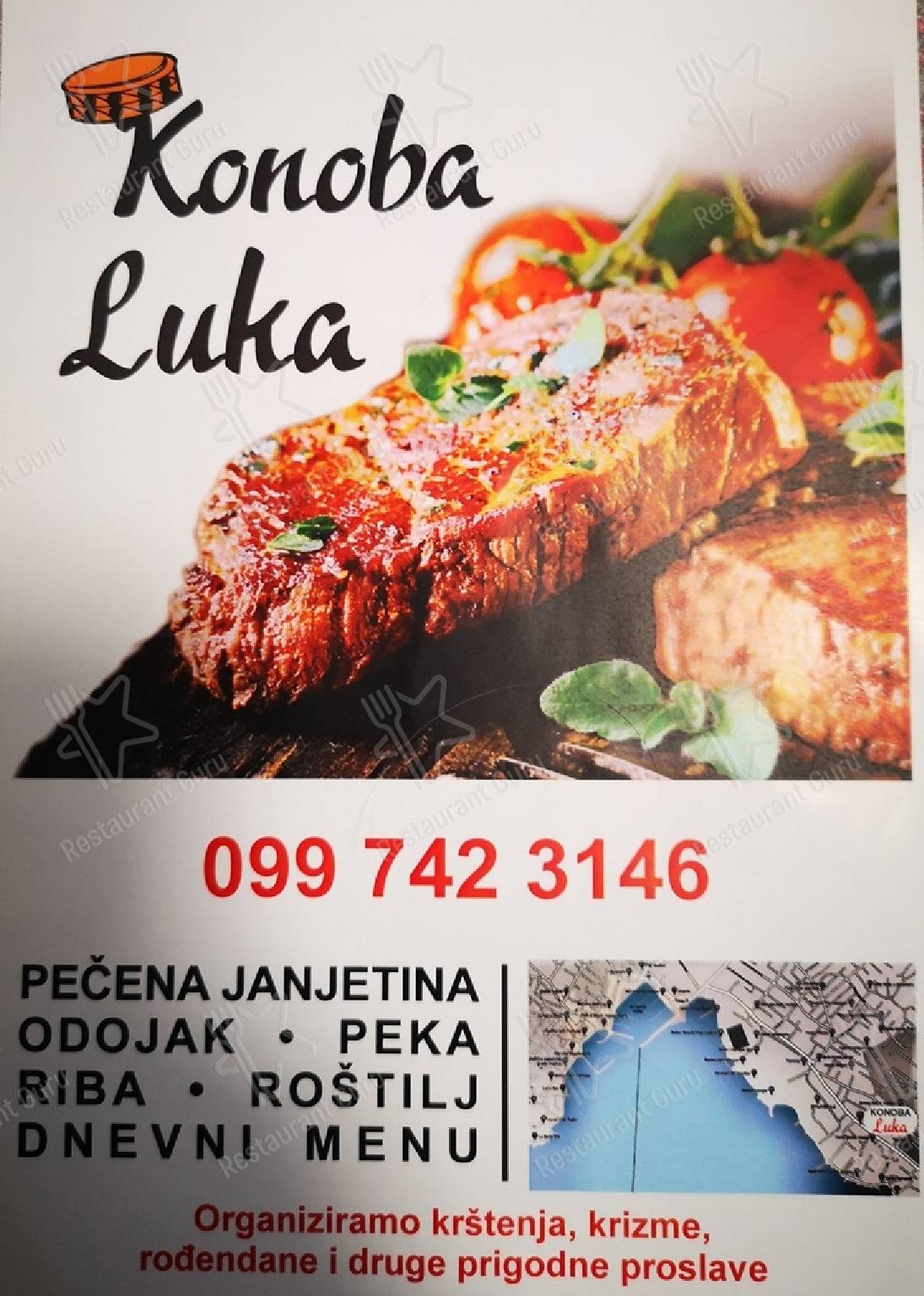 Menu at Konoba Luka Sarajevo restaurant, Sarajevo, Obala Maka Dizdara 8