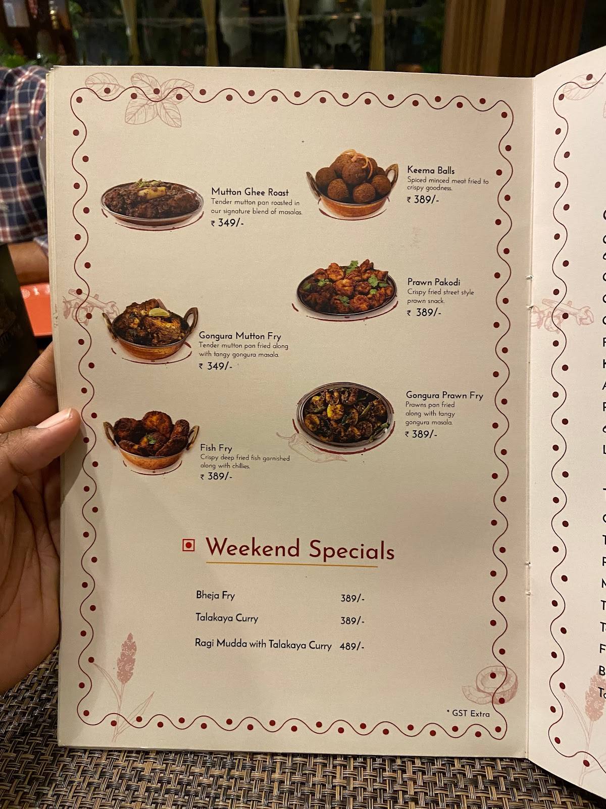 Menu at Kritunga Restaurant - Somajiguda, The Palegars Cuisine, Hyderabad