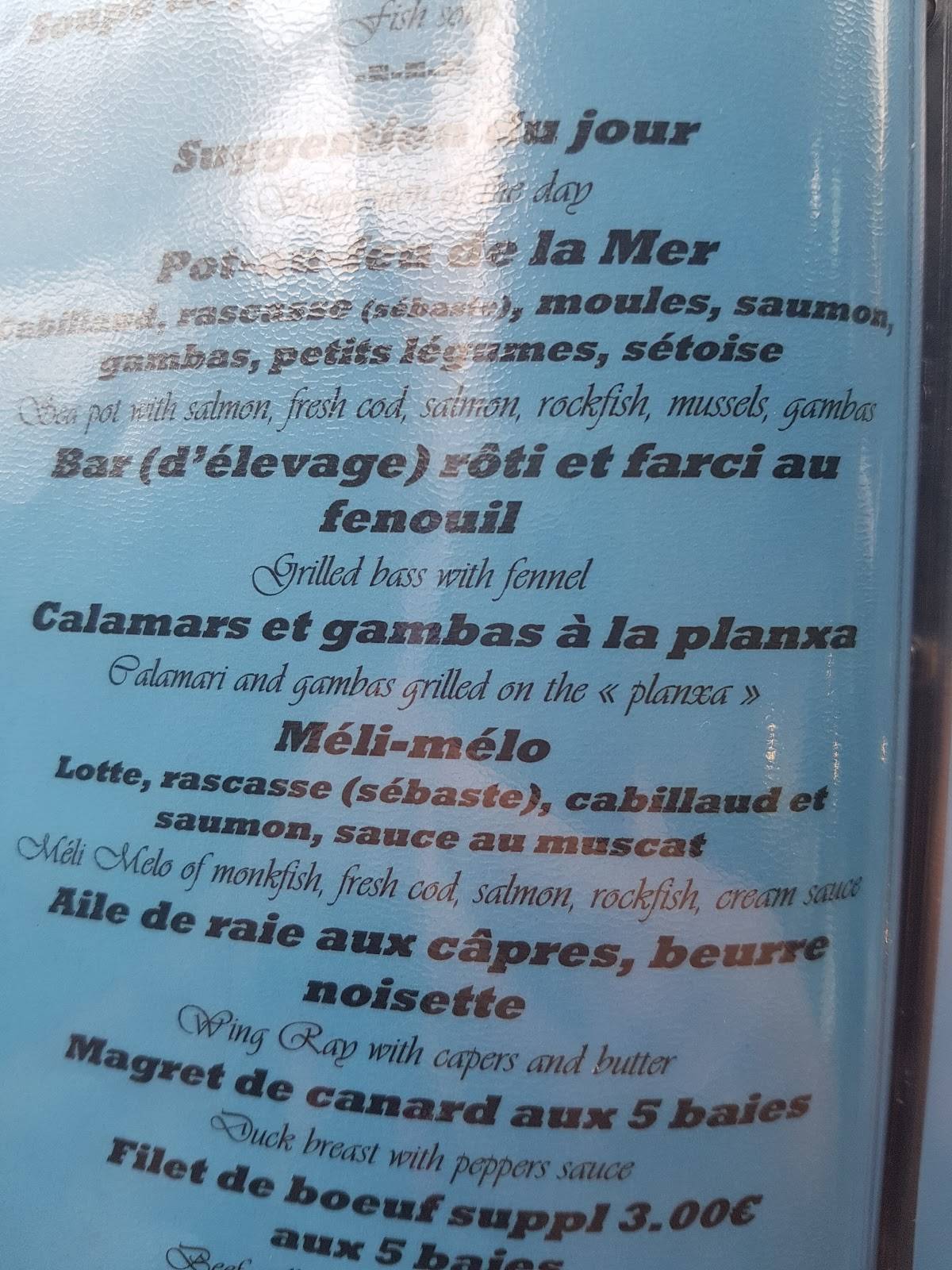 Menu au LE BLEU MARINE restaurant, Argelès-sur-Mer, Quai Vasco de Gama