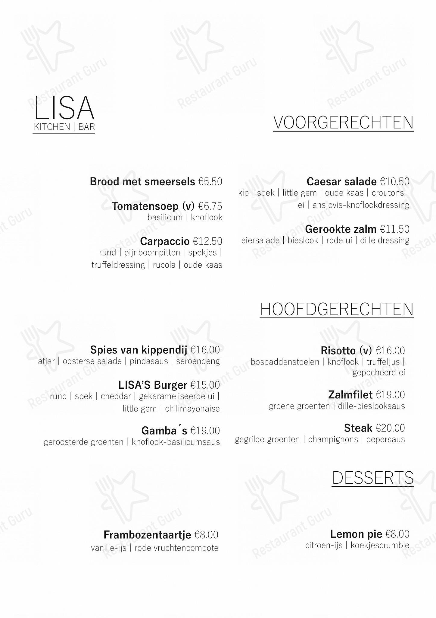Speisekarte von LISA, Rotterdam