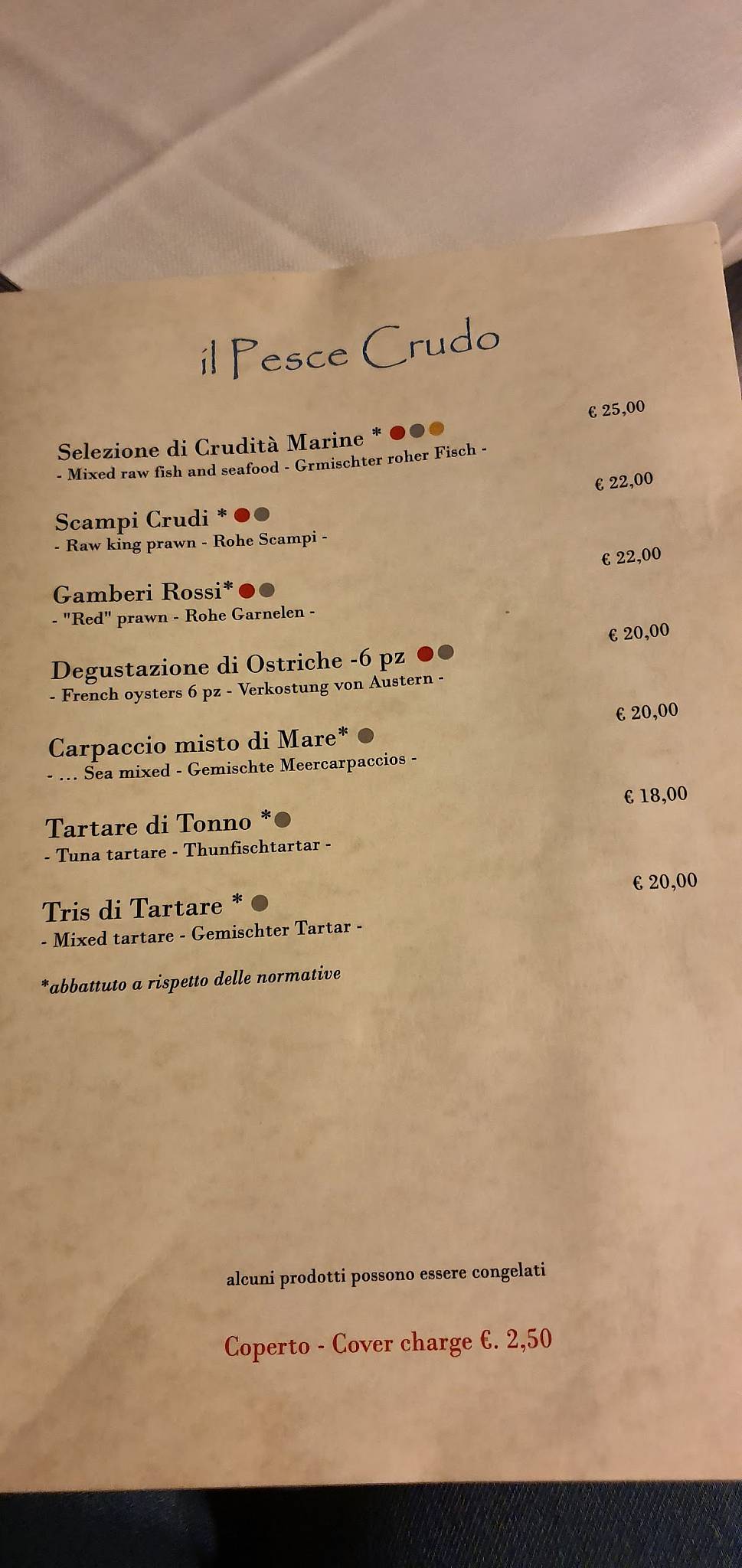 Menu da La Barcaccia di Simbula Francesco e Romeo Snc, Peschiera del Garda