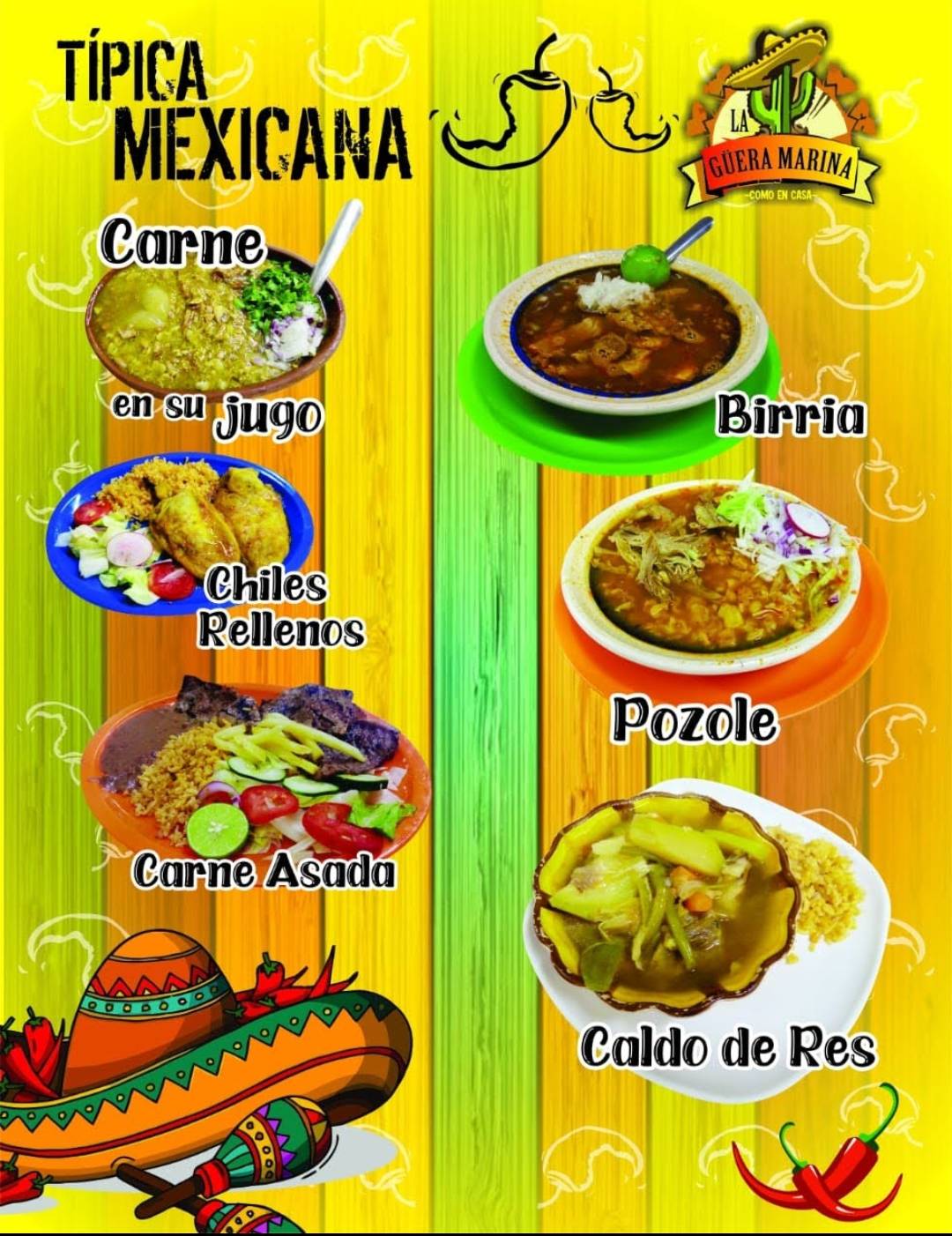 Menu at La Guera Marina restaurant, Guadalajara