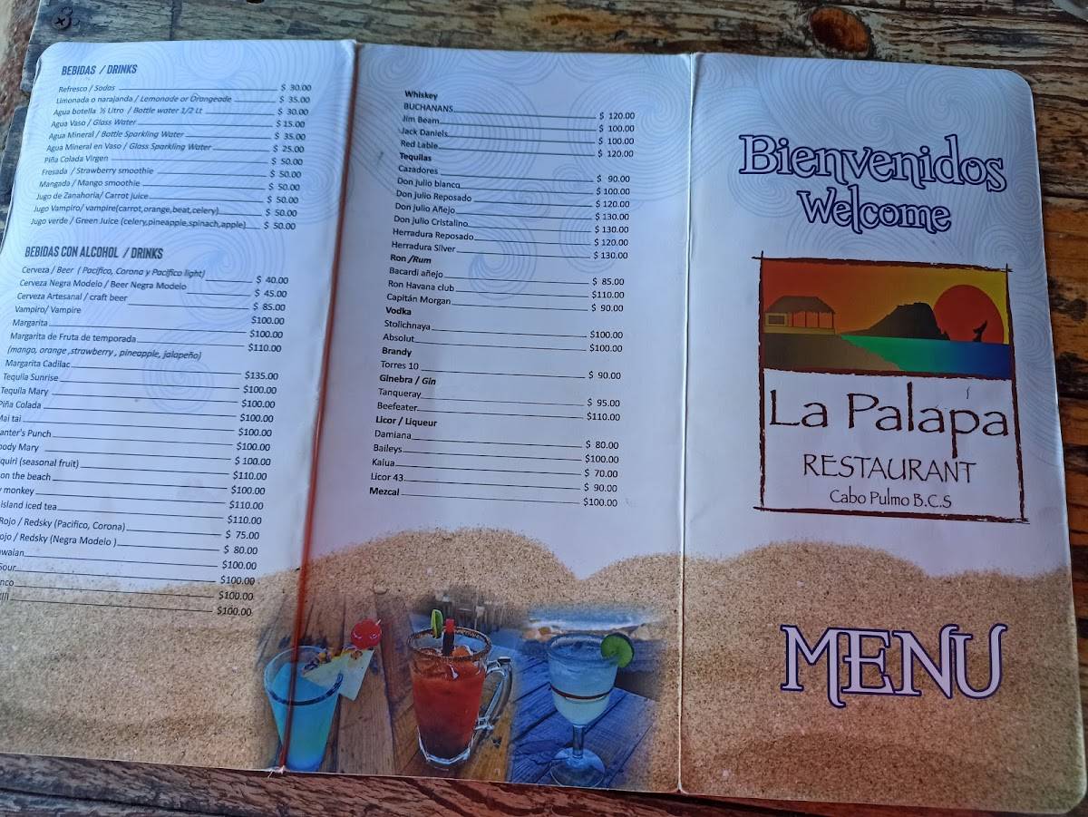Menu at La Palapa Cabo Pulmo restaurant, Cabo Pulmo