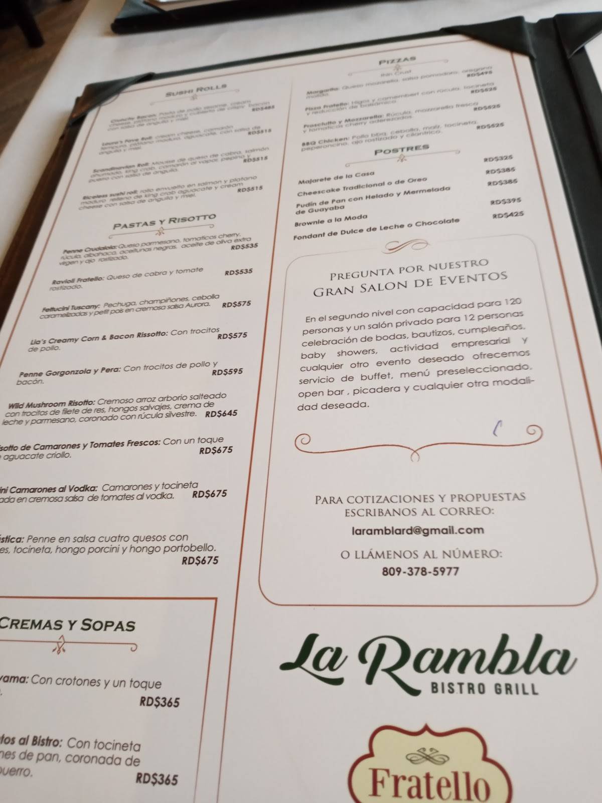 Carta del pub y bar La Rambla Bistro Grill, Santo Domingo, C. César ...