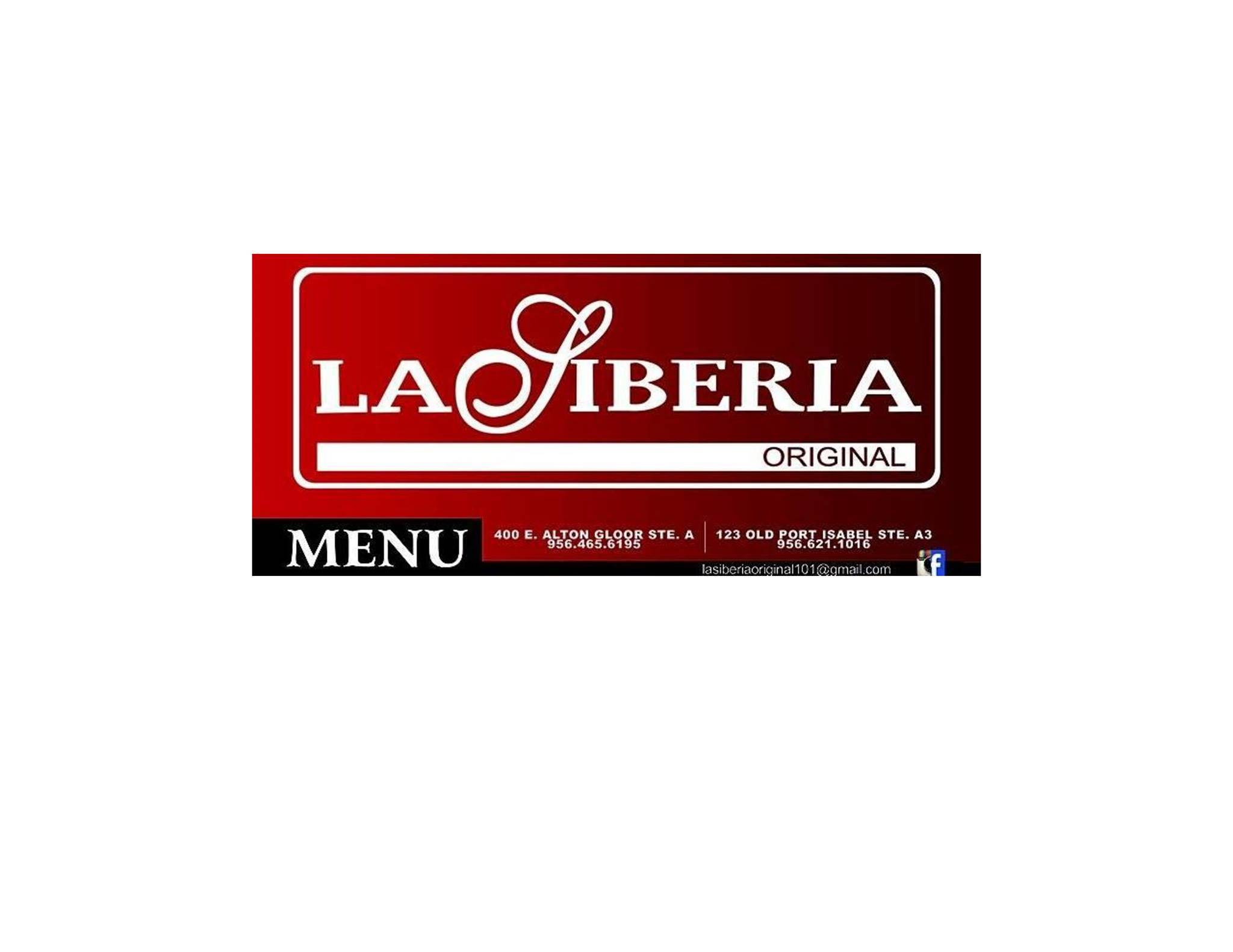 Menu at La Siberia Original restaurant, Brownsville, 400 E Alton Gloor Blvd