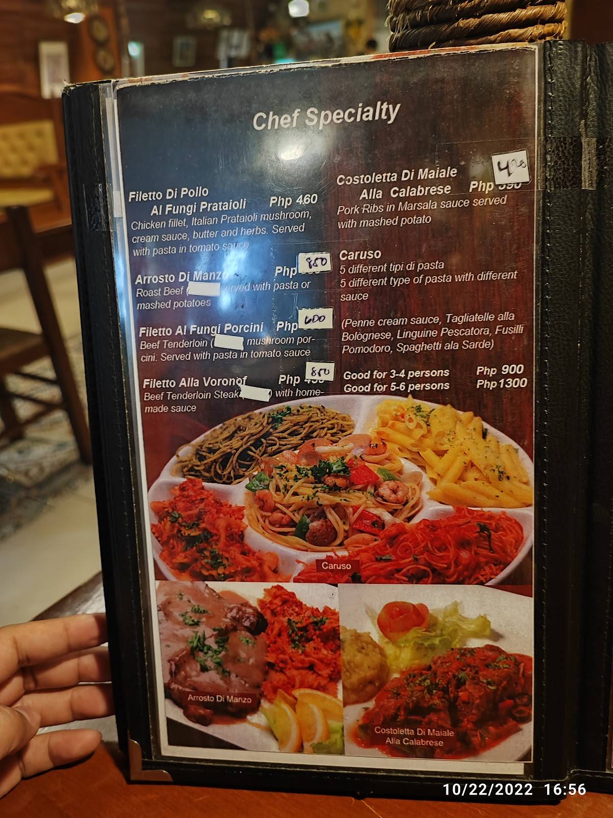 Menu at La Tegola restaurant, Cebu City, ayala center cebu
