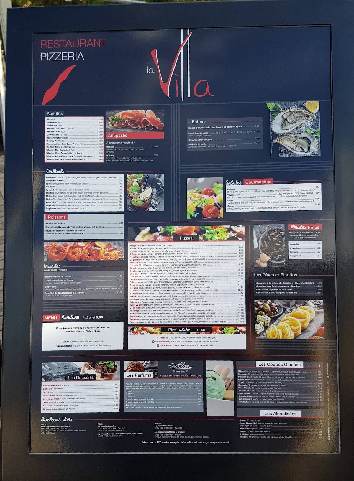 Menu au La Villa pizzeria, Pléneuf-Val-André