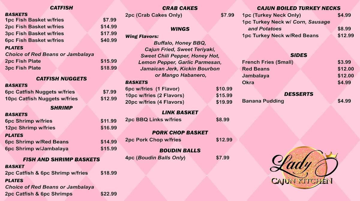 Menu at Lady O Cajun Kitchen restaurant, Dallas