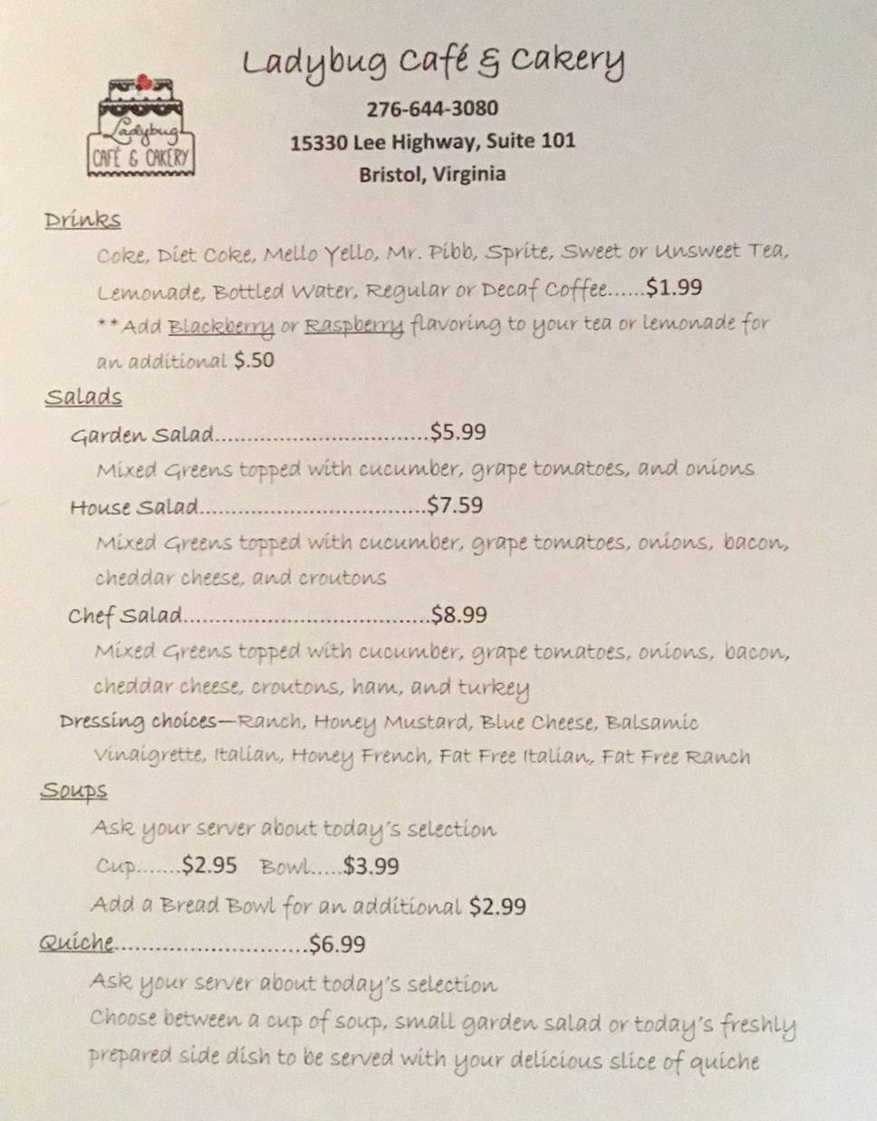 Menu at Ladybug Cafe & Cakery, Bristol