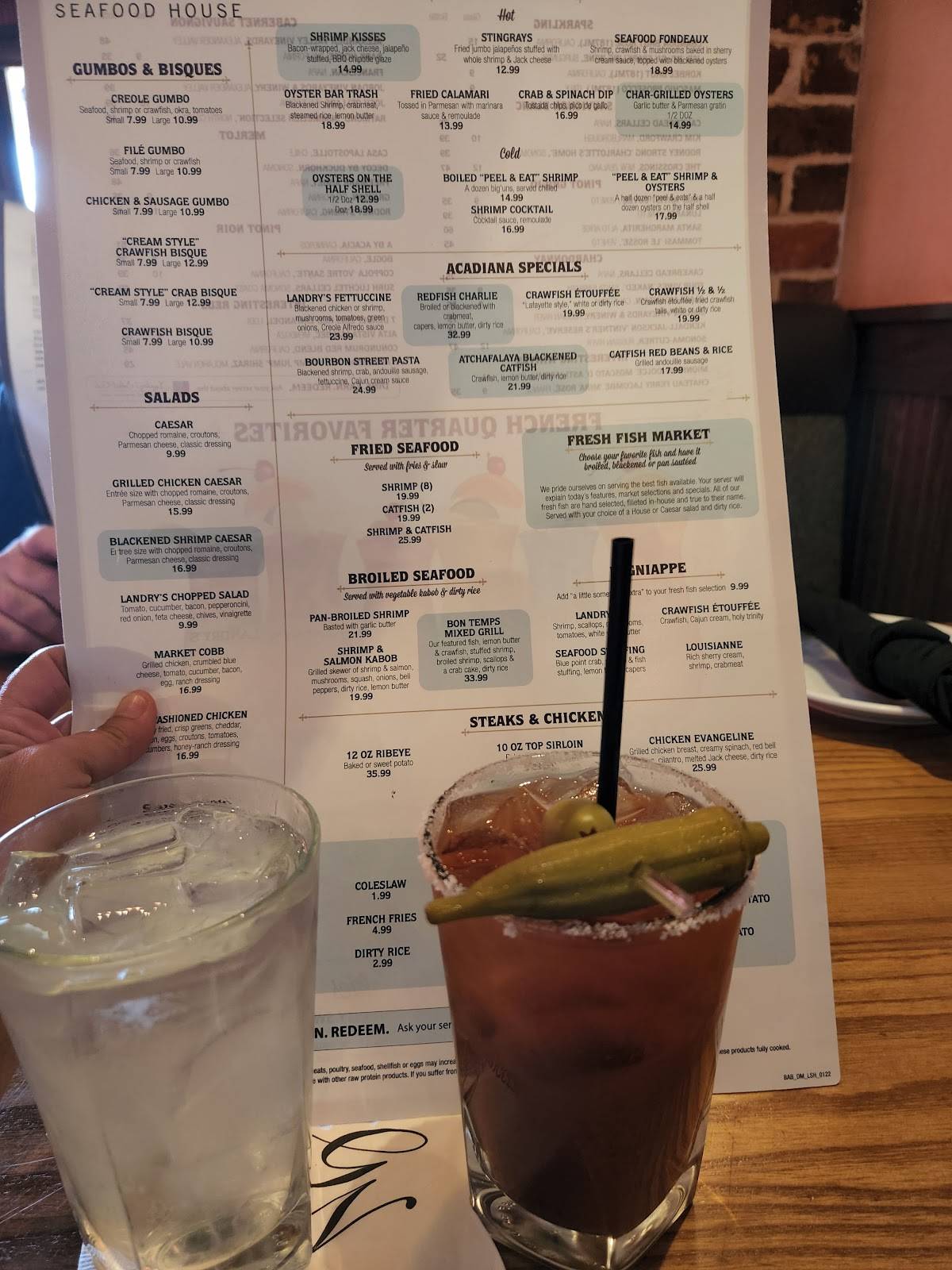 Menu at Landry's Seafood House pub & bar, Lake Charles
