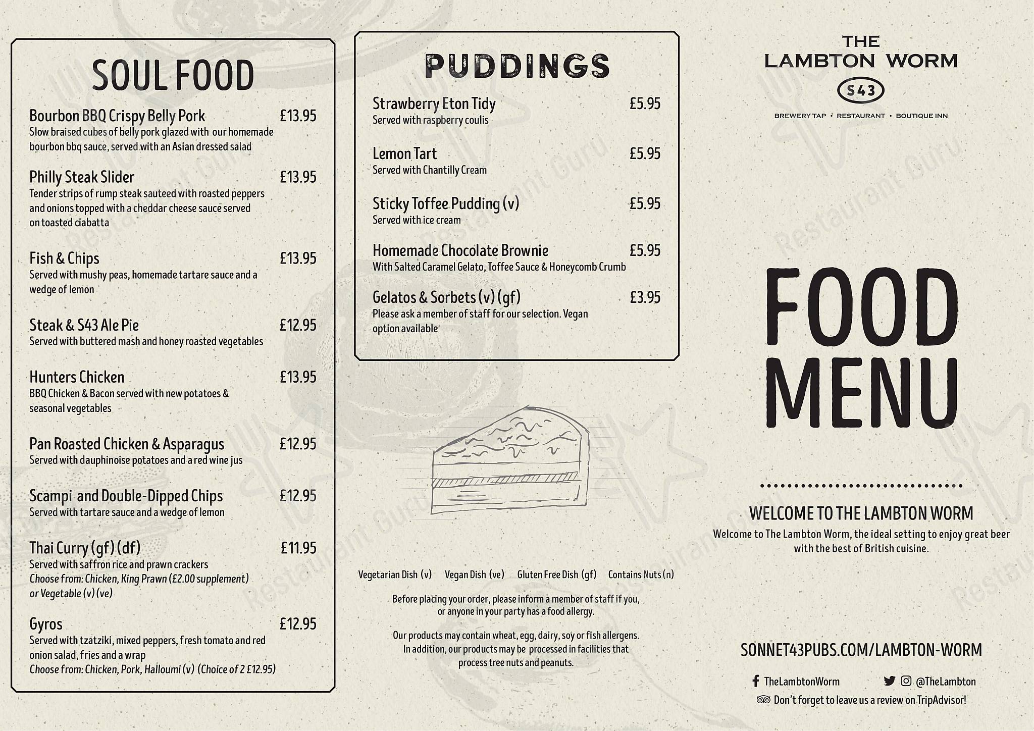 Menu at The Lambton Worm pub & bar, Chester-le-Street