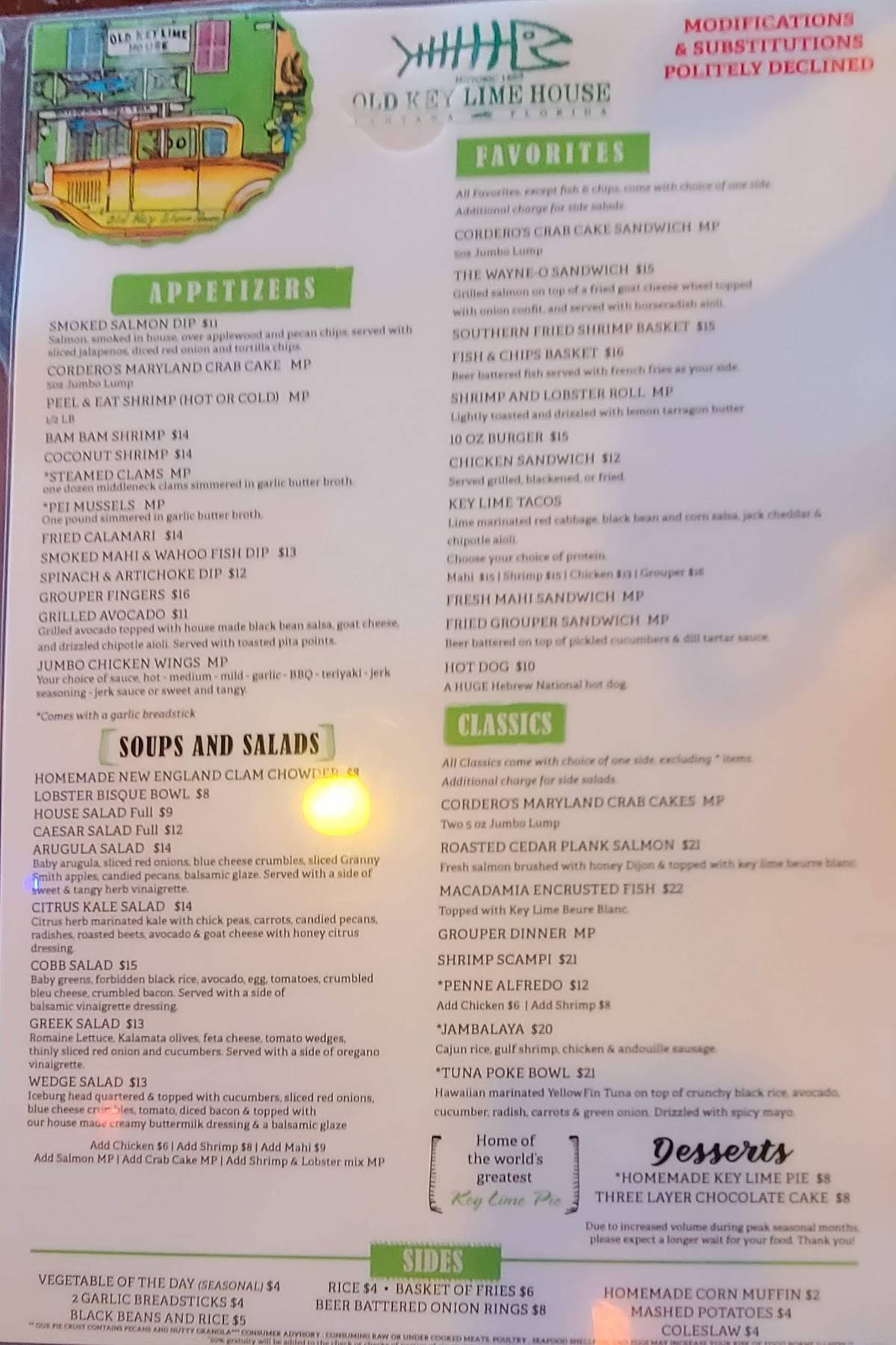 Menu at Old Key Lime House pub & bar, Lantana, 300 E Ocean Ave