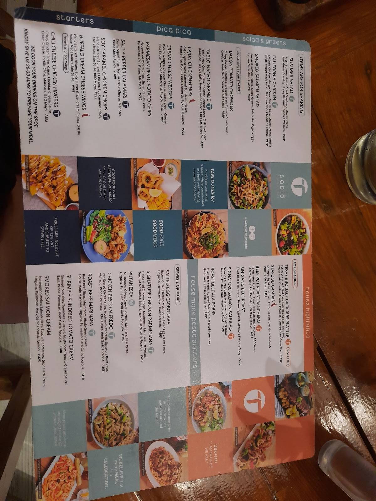 Menu at Tablo Kitchen x Cafe BF Resort Village, Las Pinas
